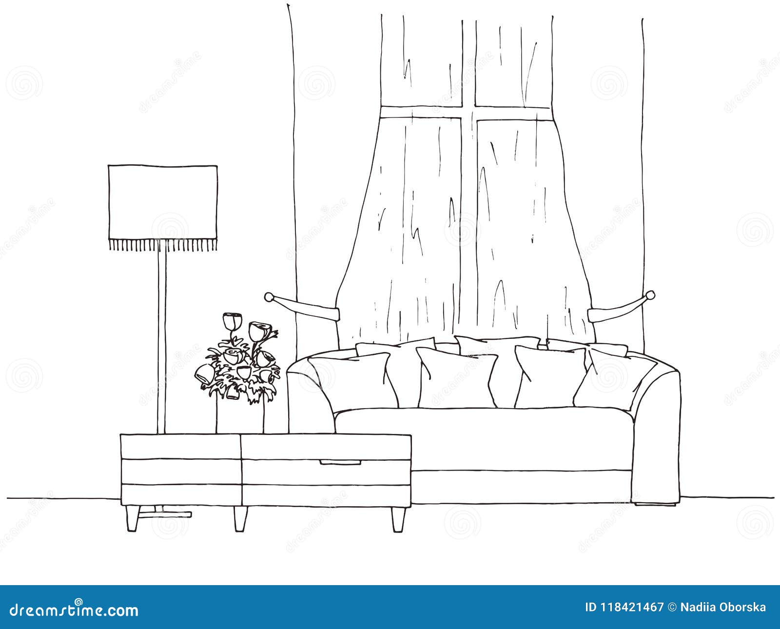 Bosquejo Linear De Un Interior Ejemplo Dibujado Mano Del Vector De ...