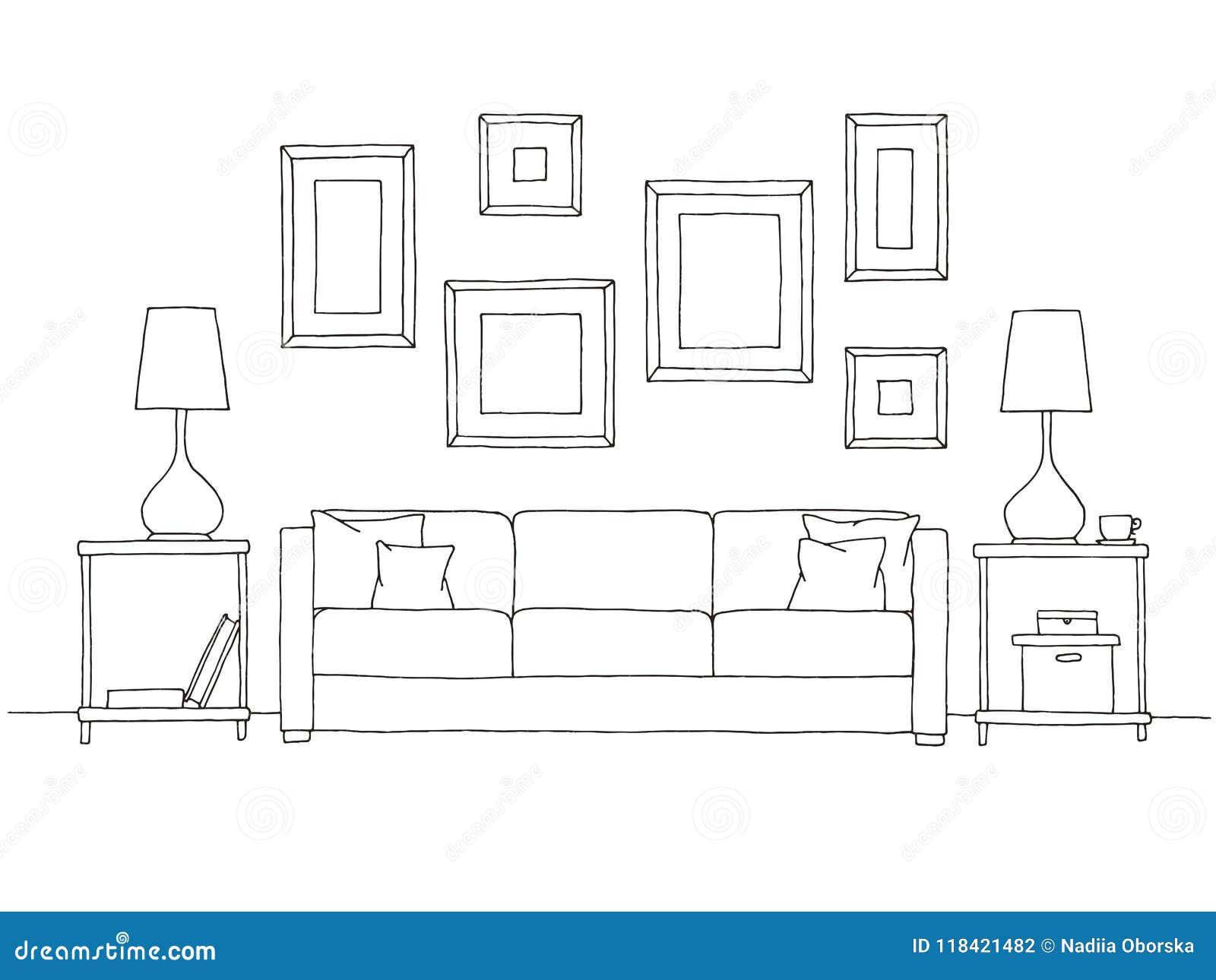 Bosquejo Linear De Un Interior Ejemplo Dibujado Mano Del Vector De ...