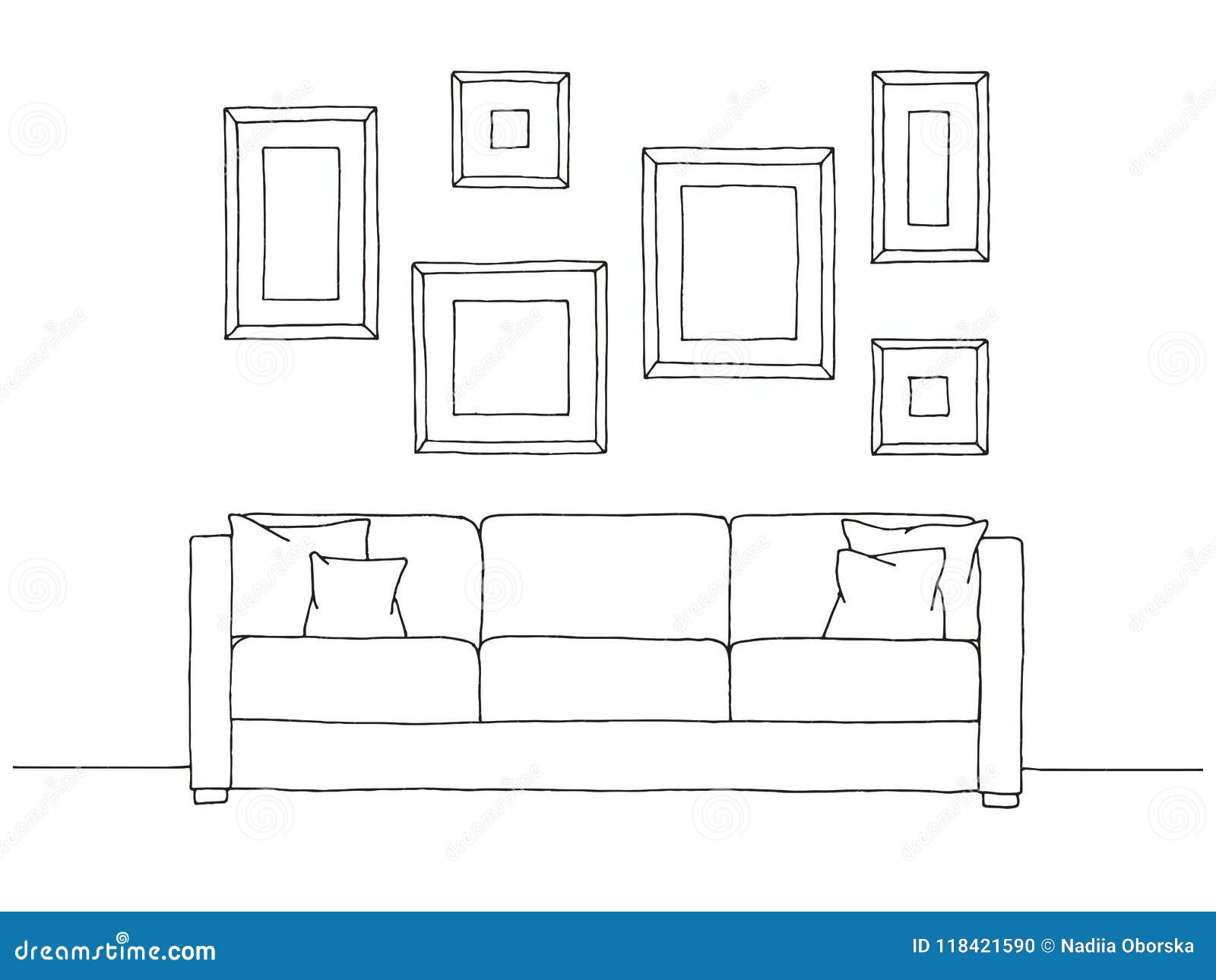Bosquejo Linear De Un Interior Ejemplo Dibujado Mano Del Vector De ...