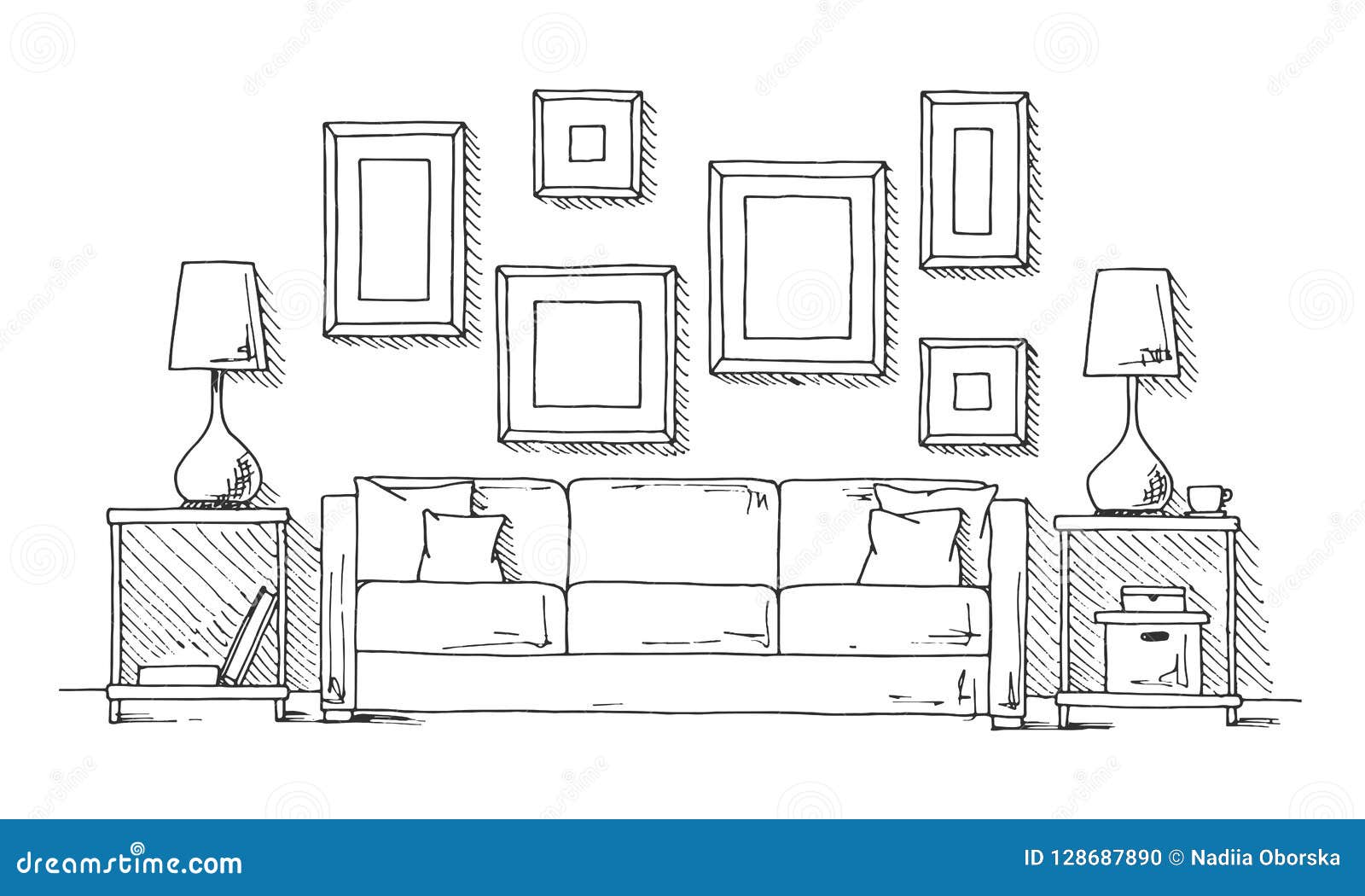 Bosquejo Linear De Un Interior Ejemplo Dibujado Mano Del Vector De ...