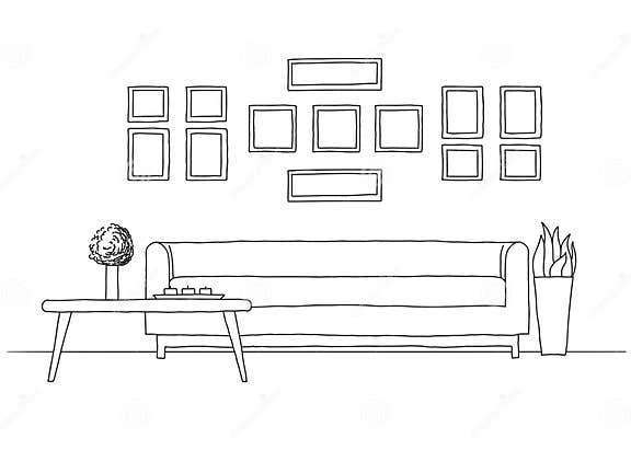 Bosquejo Linear Del Interior En Un Estilo Moderno Vector Stock de ...