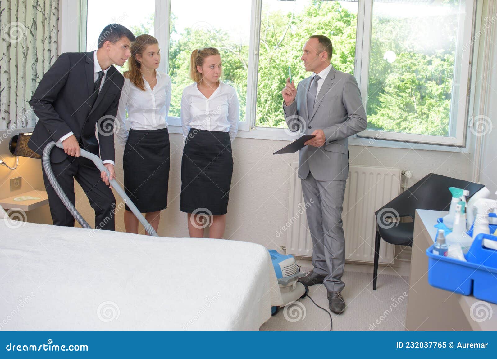 Boss and Apprentices during Cleaning Class Stock Image - Image of adult ...