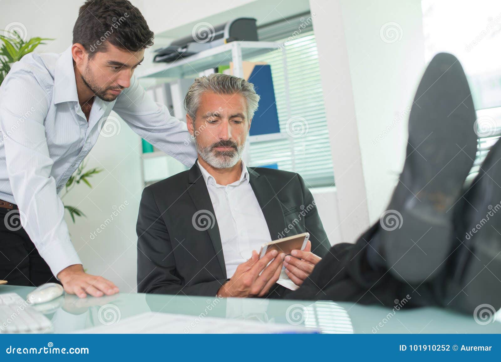 Boss and Assistant in Office Stock Photo - Image of handsome, rest ...