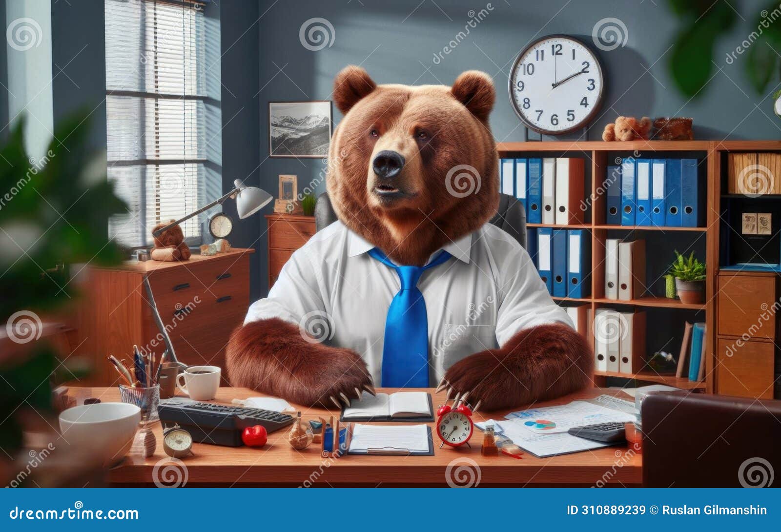 The Boss Bear is Sitting at His Desk in the Office Stock Image - Image ...