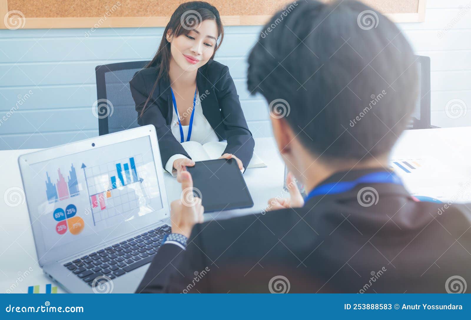 Boss Checking Office Work on Tablet for Contract and Agreement from ...