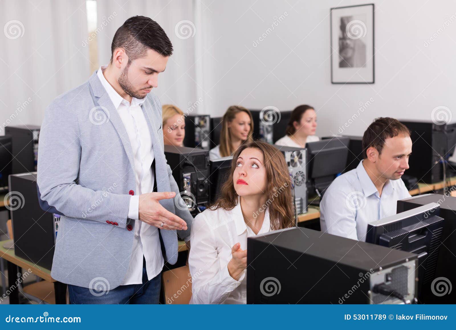 Boss and Clerk at Open Space Working Area Stock Image - Image of scream ...