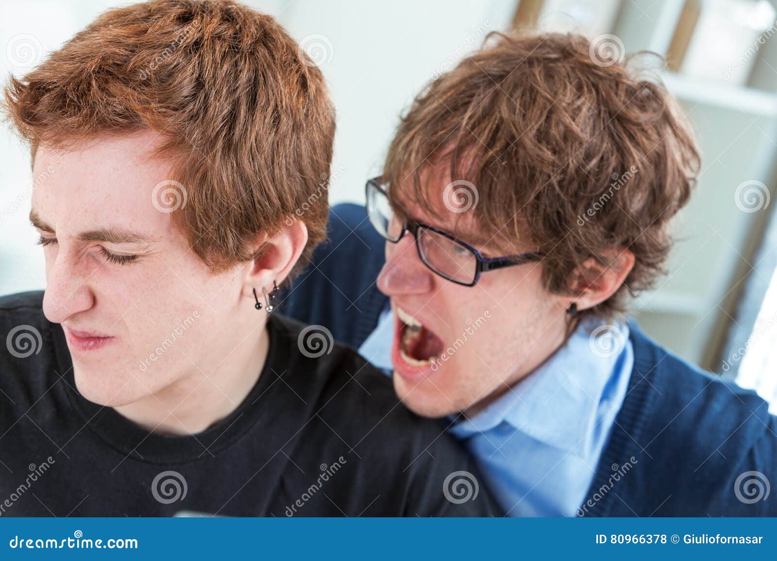 Boss or Colleague Shouting in Other`s Ear Stock Photo - Image of stress ...