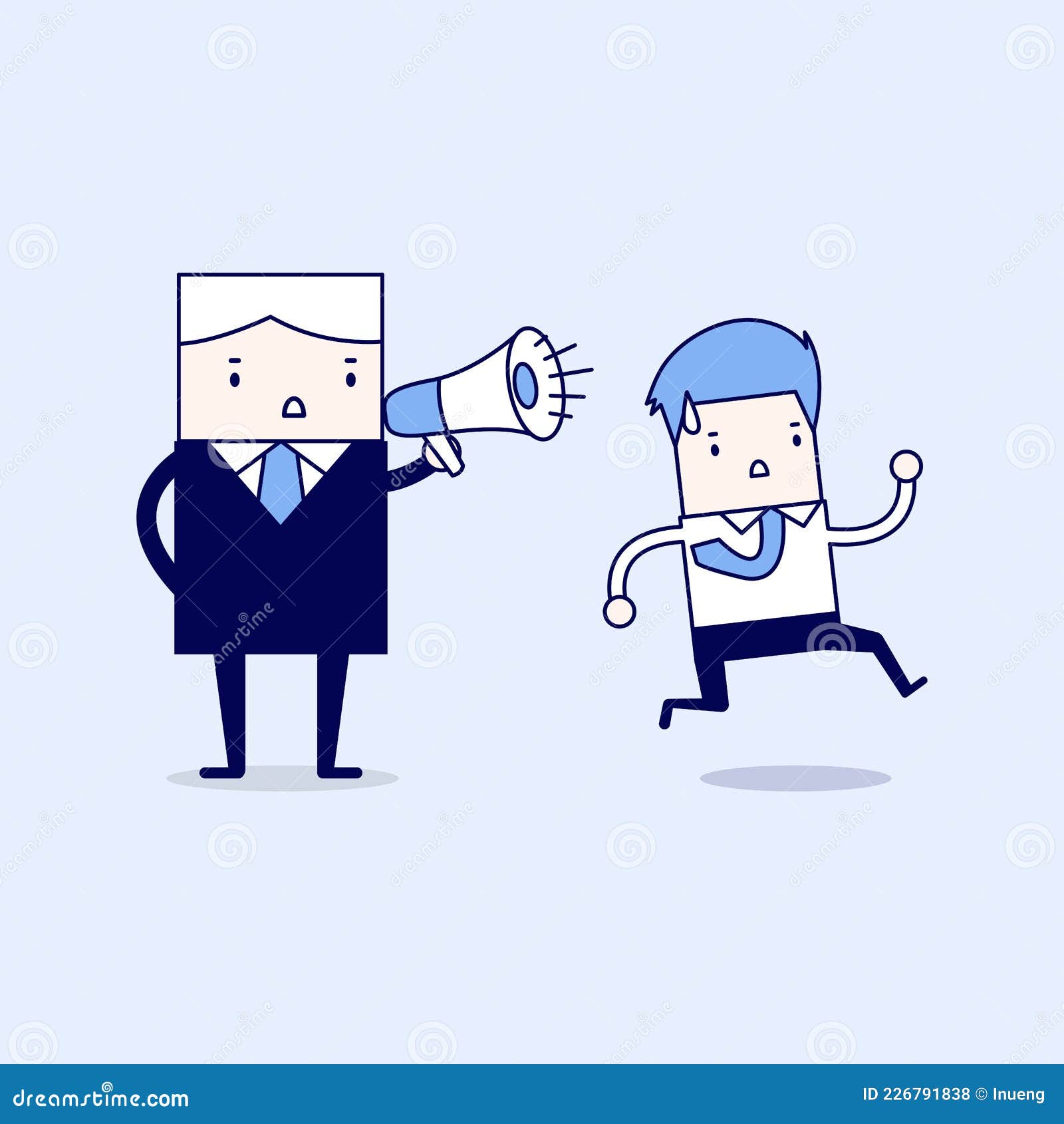 Boss Commanding Officers Into A Megaphone. Cartoon Character Thin Line ... Boss Commanding Officers Into A Megaphone. Cartoon Character Thin Line ...