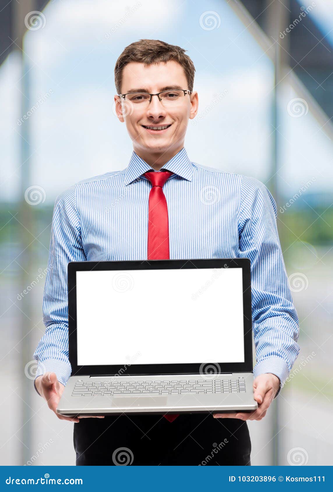 Boss with a Computer with a Blank Screen for Writing Stock Photo ...
