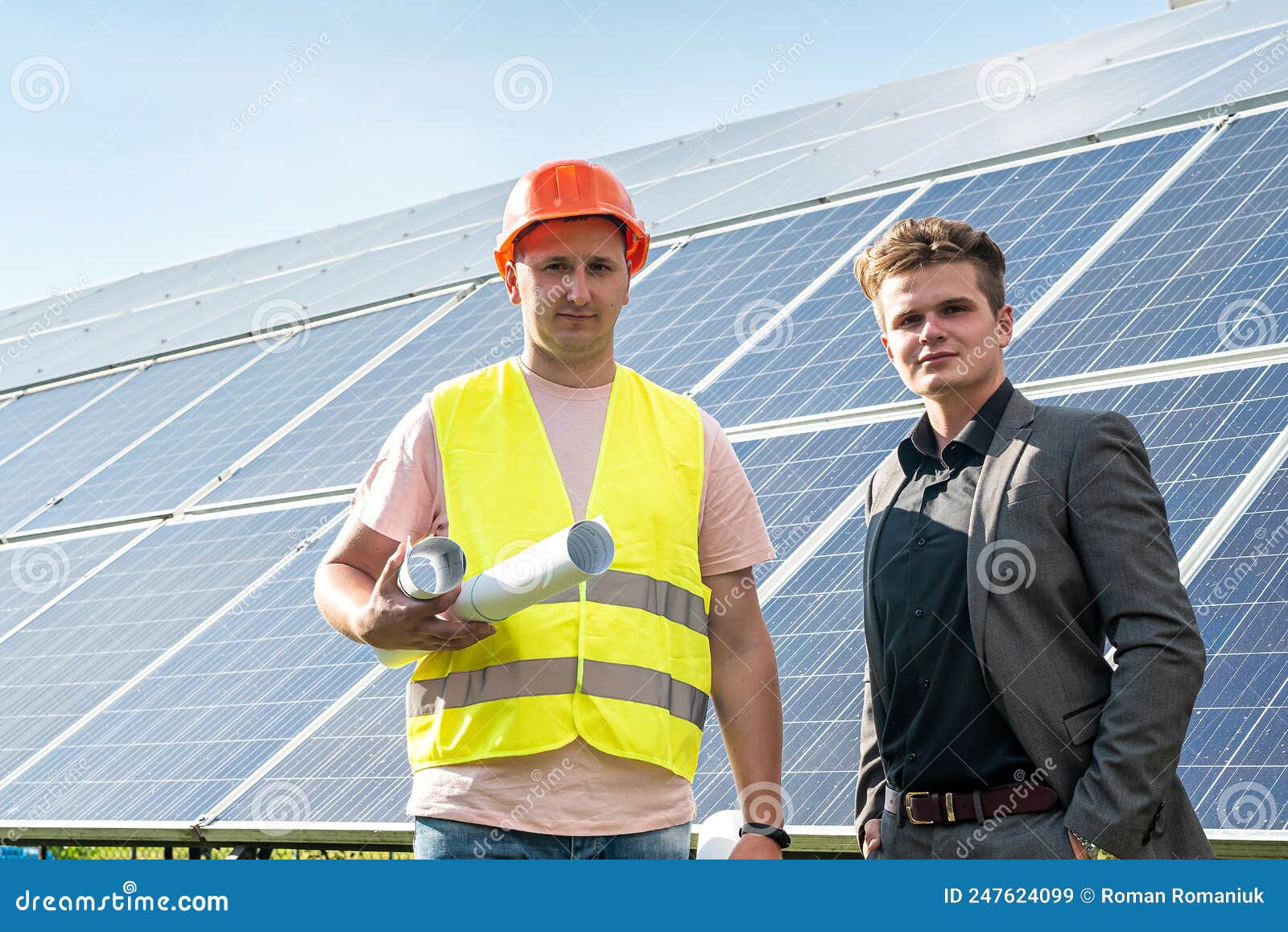 Boss and the Employee are Standing Near the Solar Panels Stock Image ...