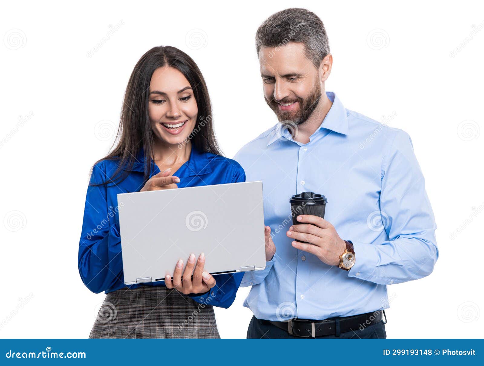 Boss and Employee Using Laptop for Working Online at the Coffee Break ...