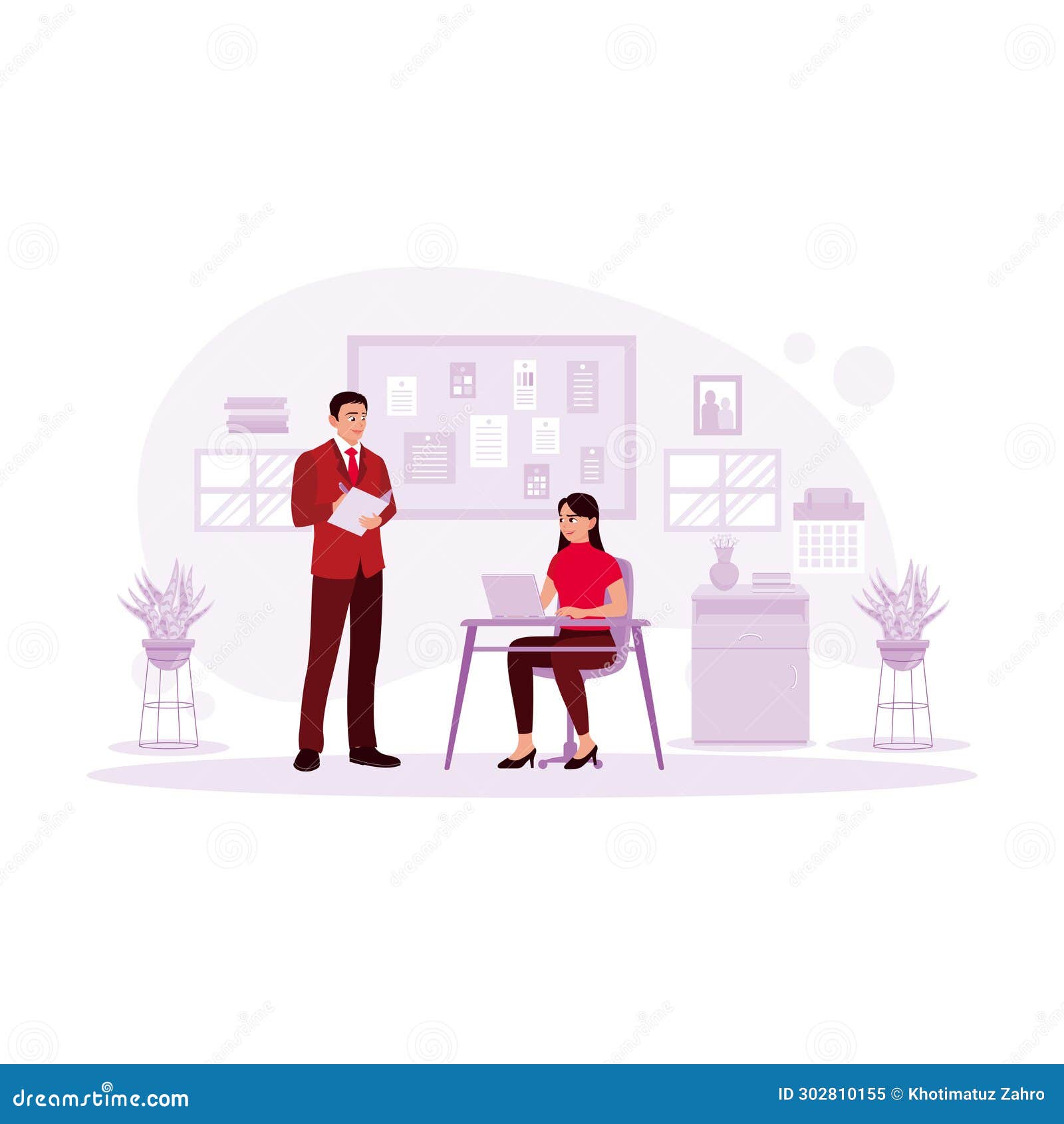 Boss and Employee Work Seriously in Office. Stock Vector - Illustration ...