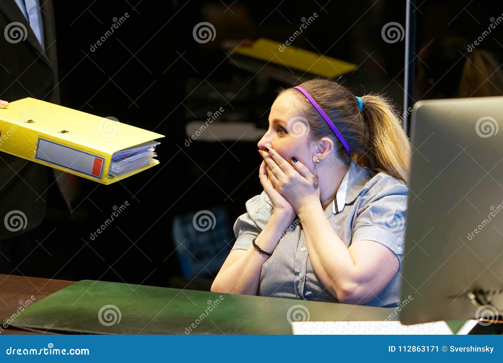 Alone Working in Office with a Lot of Documents. Yelling and Screaming ...