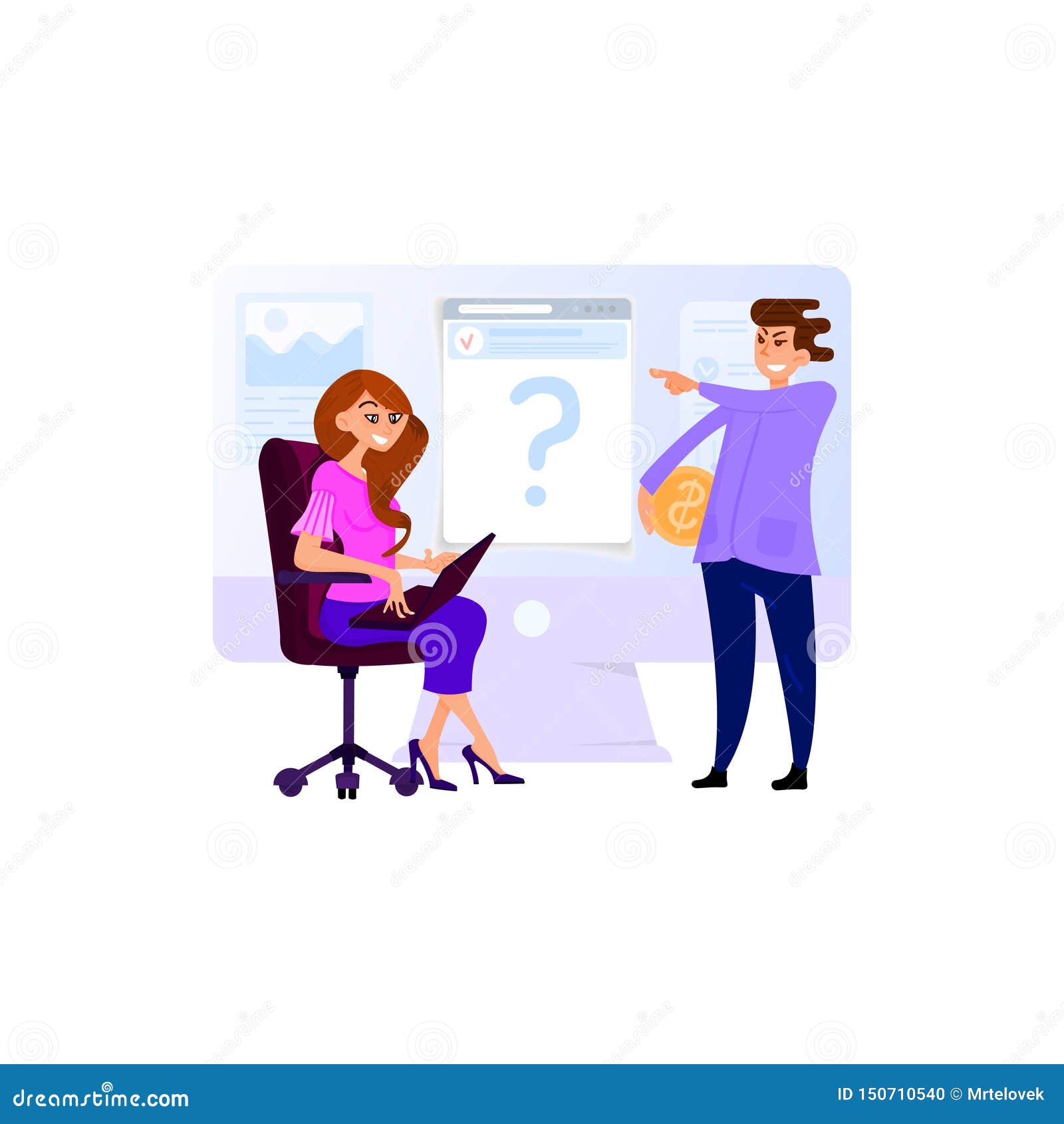 The Boss Gives the Task Assistant, Secretary Woman Flat Style. Stock ...