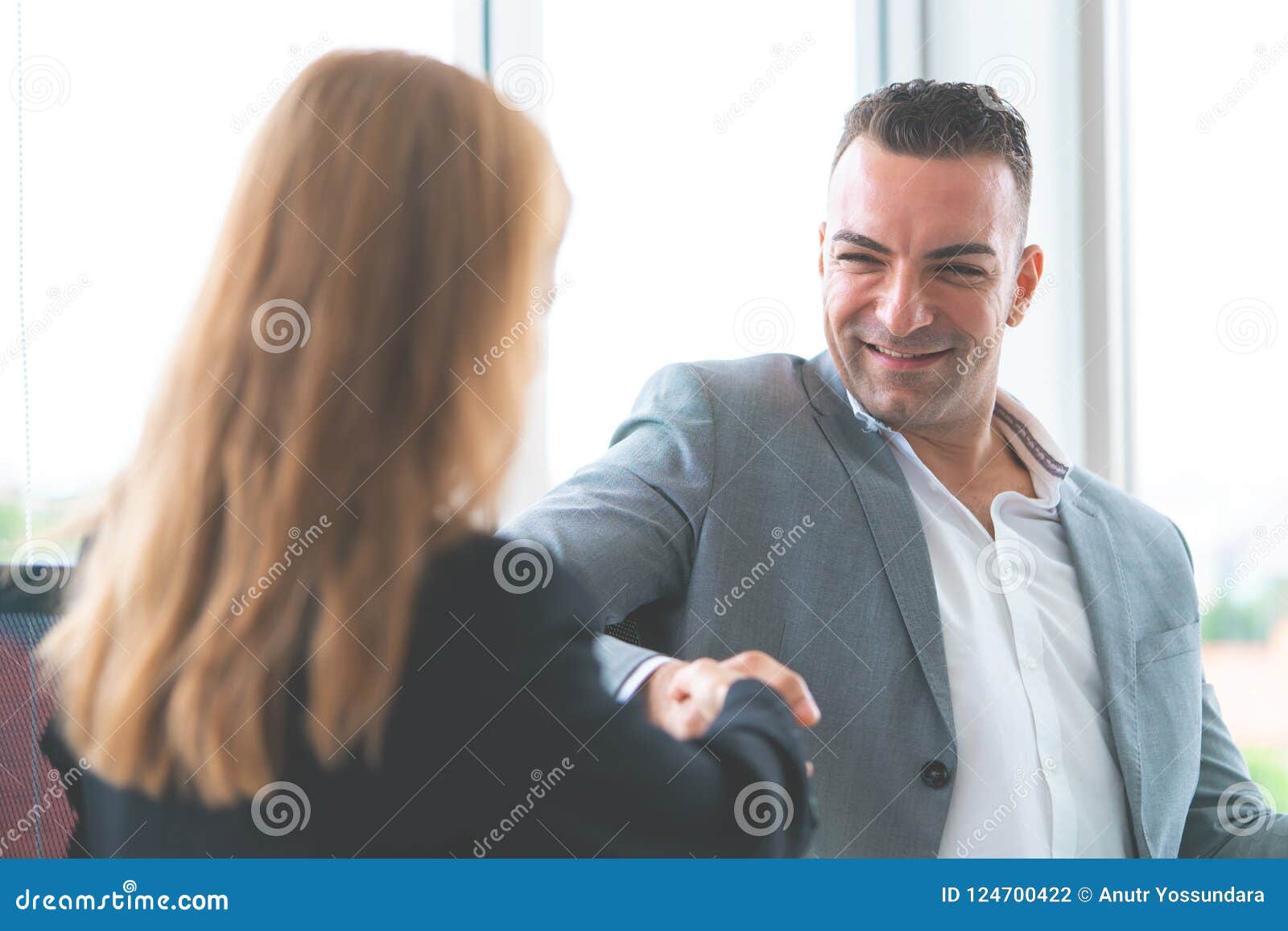 Boss Hand Shake with Female Worker for Success Stock Photo - Image of ...