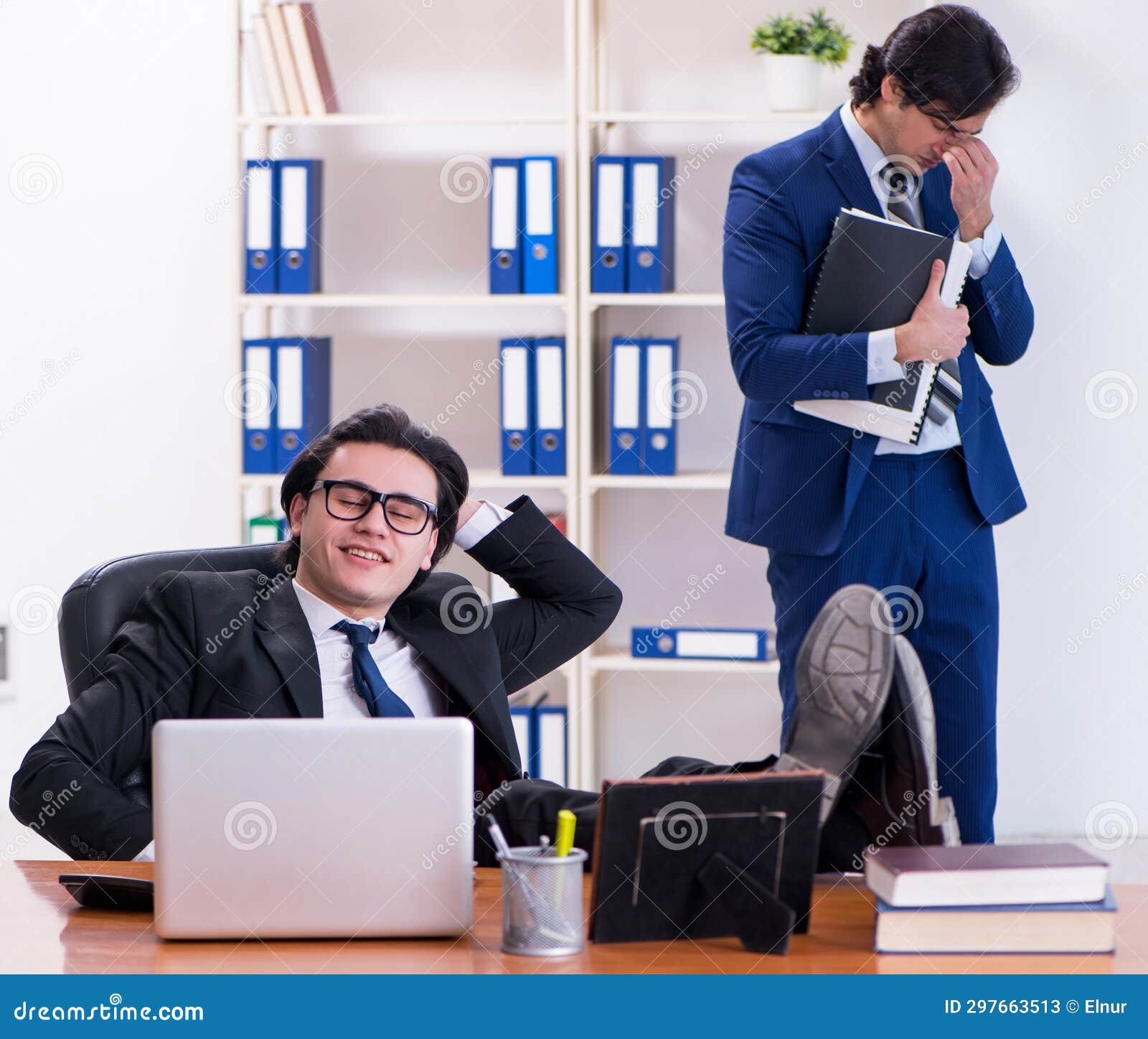 Boss and His Male Assistant Working in the Office Stock Image - Image ...