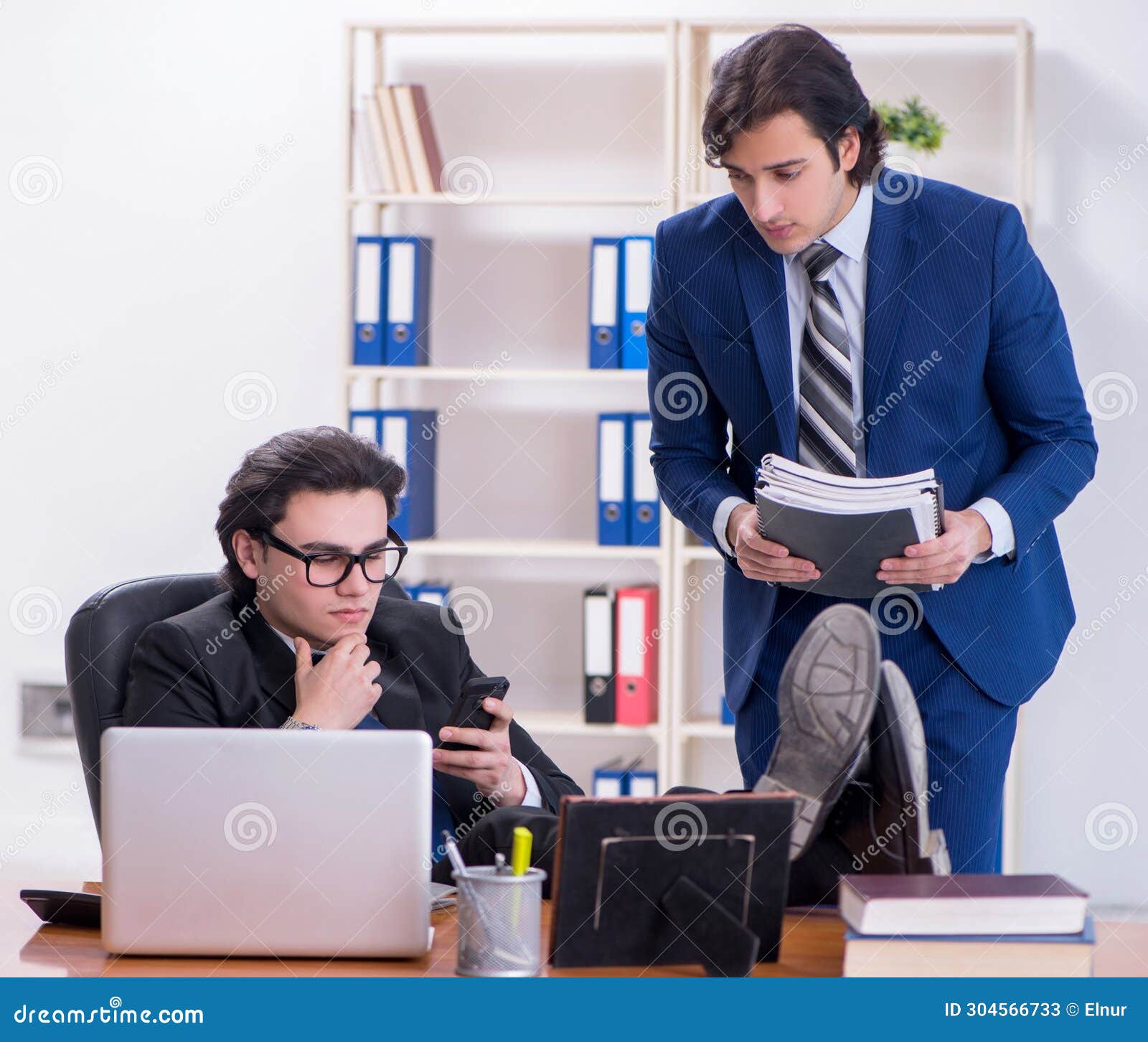 Boss and His Male Assistant Working in the Office Stock Image - Image ...