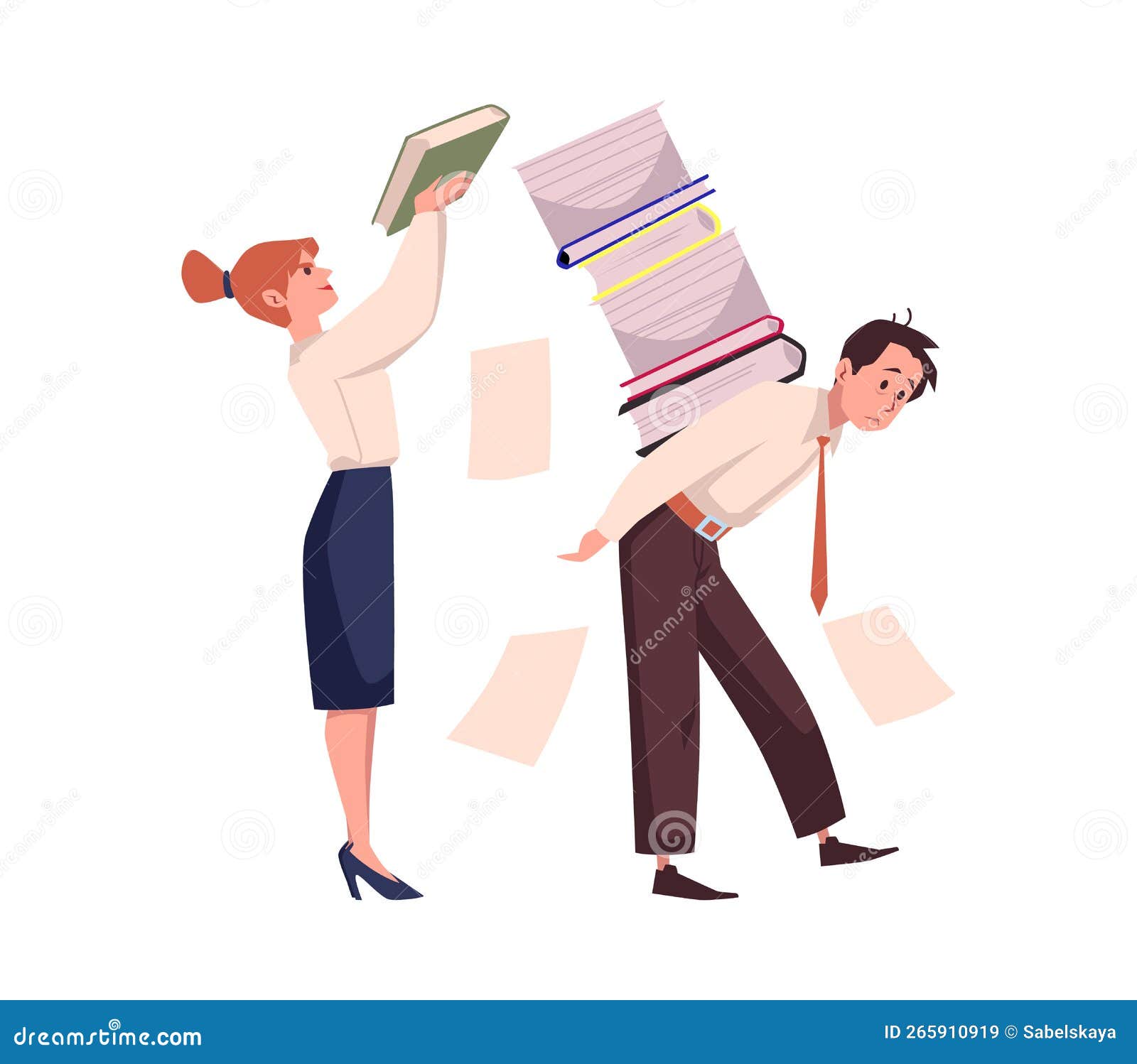 Boss Loads the Employee with Difficult Tasks and Hard Work, Flat Vector ...