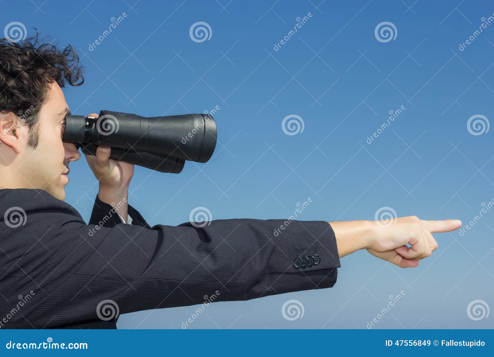 Boss Looking at the Horizon with Binoculars and His Finger Indi Stock ...