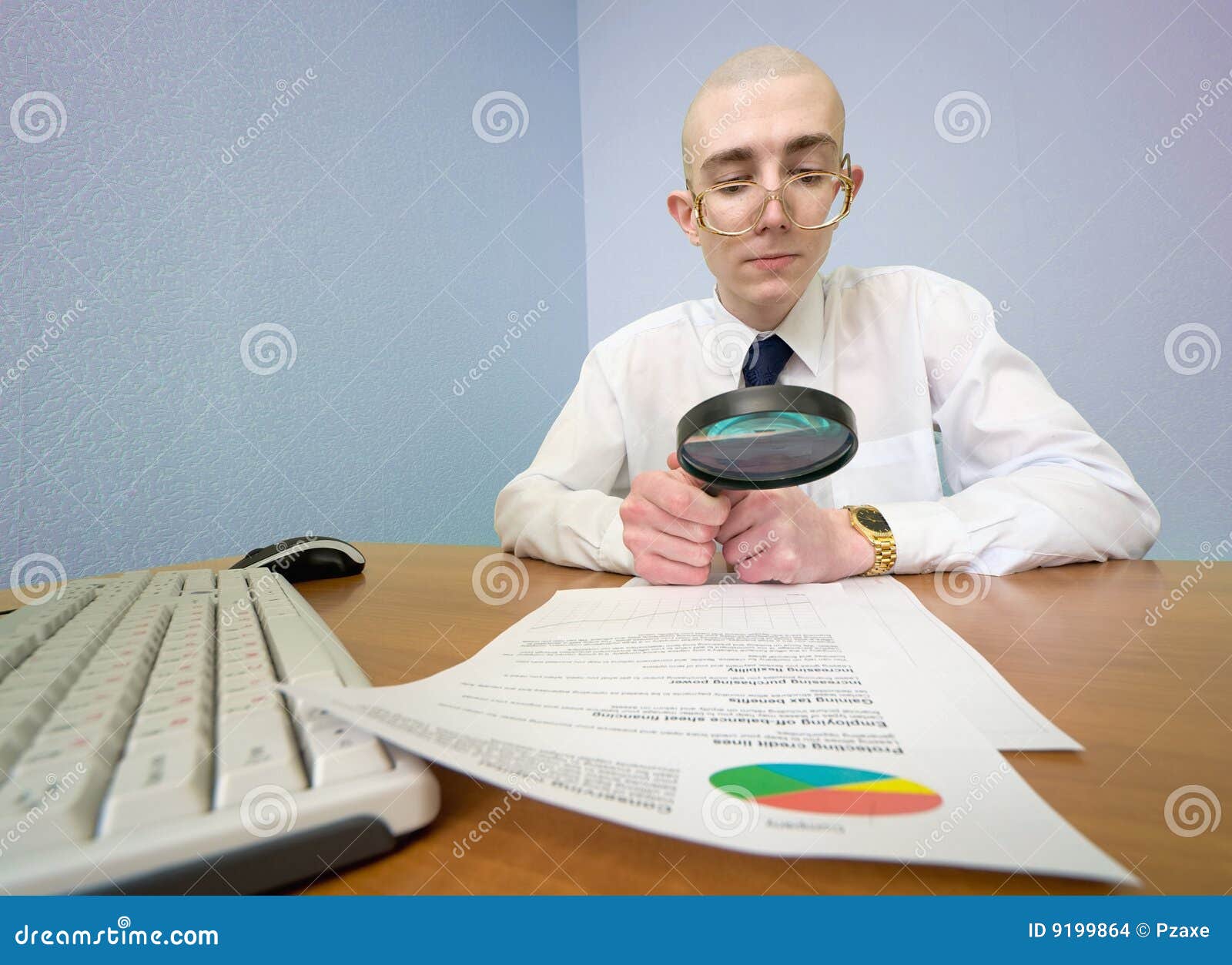 Boss with a Magnifier on a Workplace Stock Photo - Image of magnifying ...