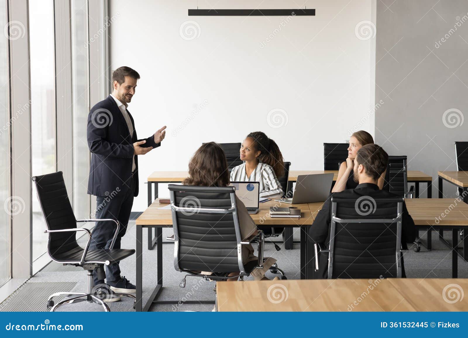 Boss Make Speech during Briefing with Staff Members Stock Image - Image ...