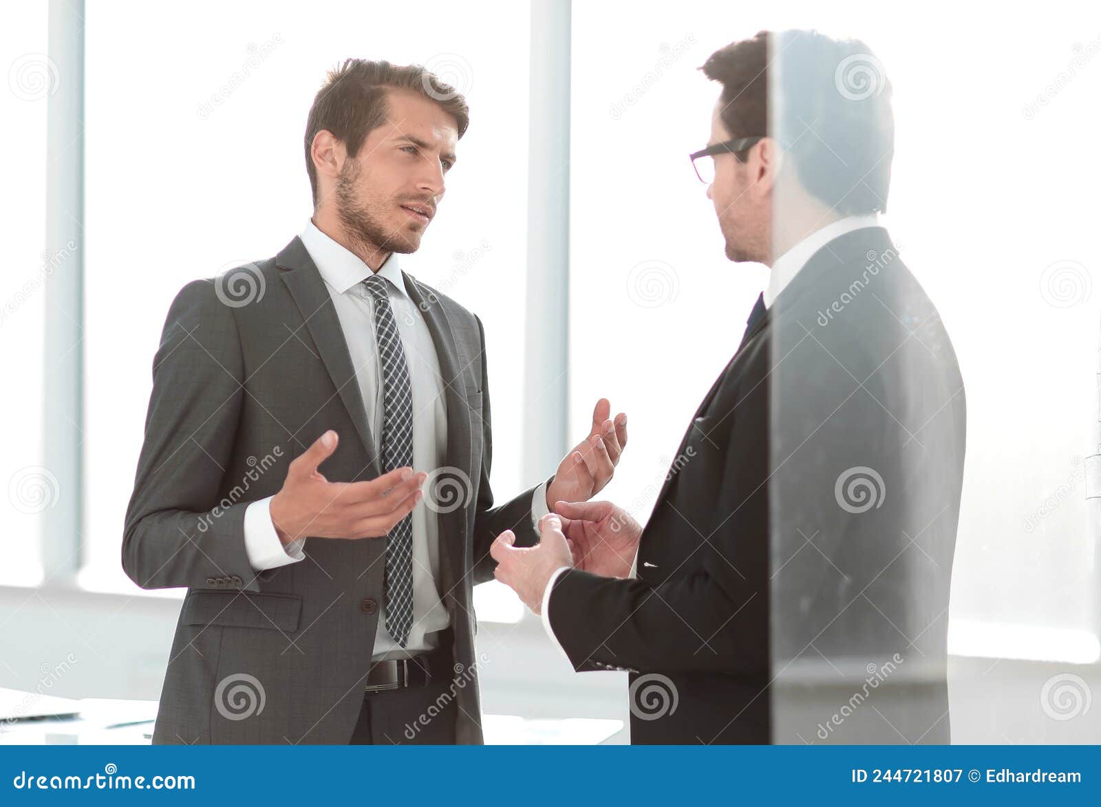 Boss and Manager Discuss Standing in the Office Stock Image - Image of ...