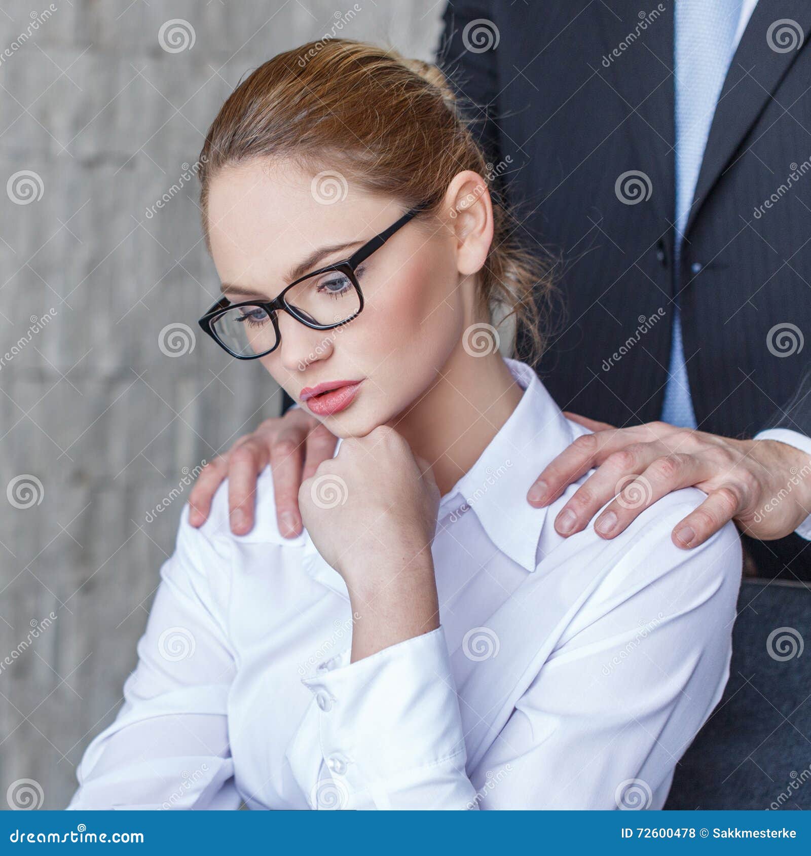 Boss Put Hands on Secretary Shoulder Stock Photo - Image of adult ...