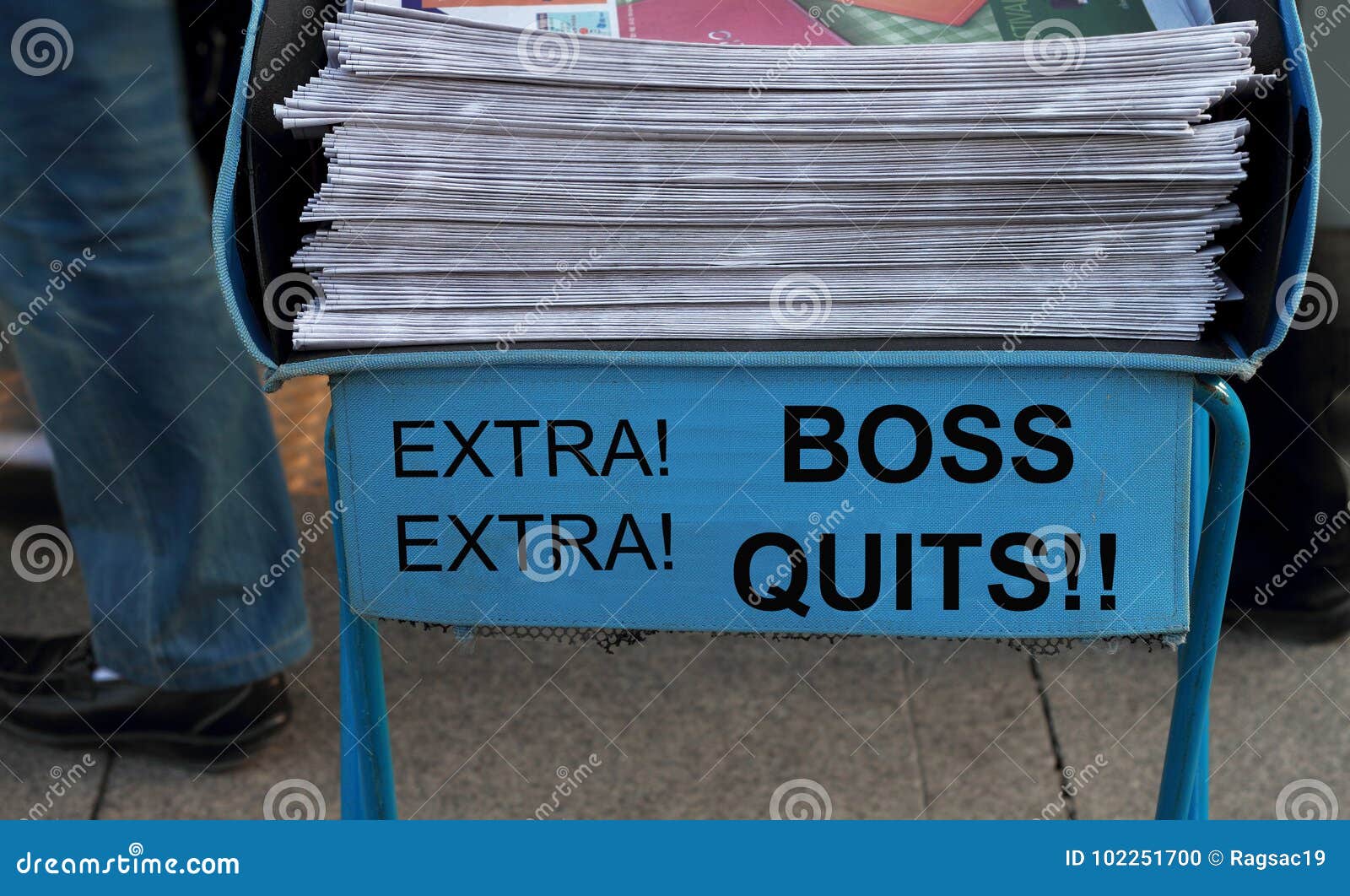 Boss Quits Headlined on Newspaper Stack Stock Photo - Image of labor ...