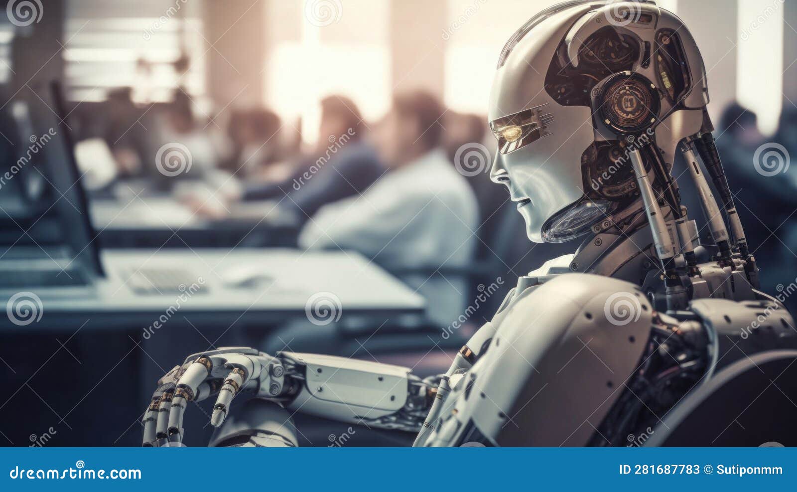 Man Boss And Robot Loader Worker Lifting Cardboard Boxes Warehouse ...