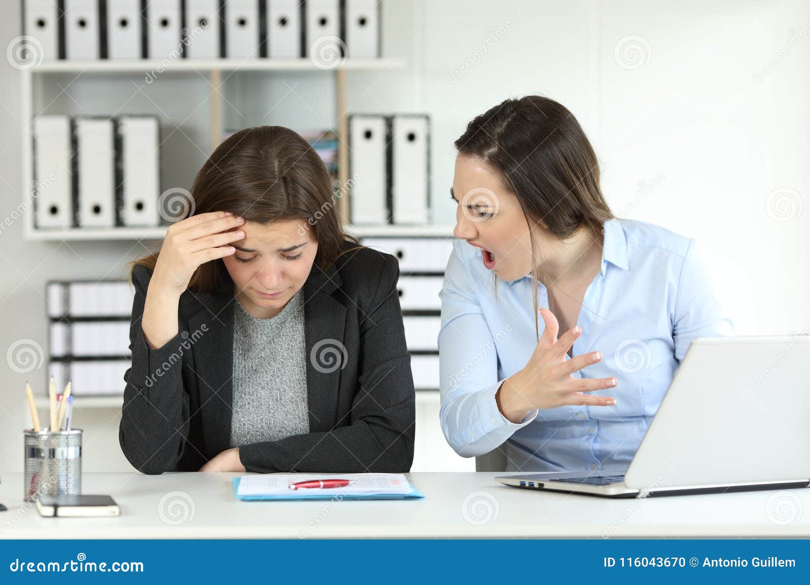 Boss Scolding a Sad Employee at Office Stock Photo - Image of coworker ...