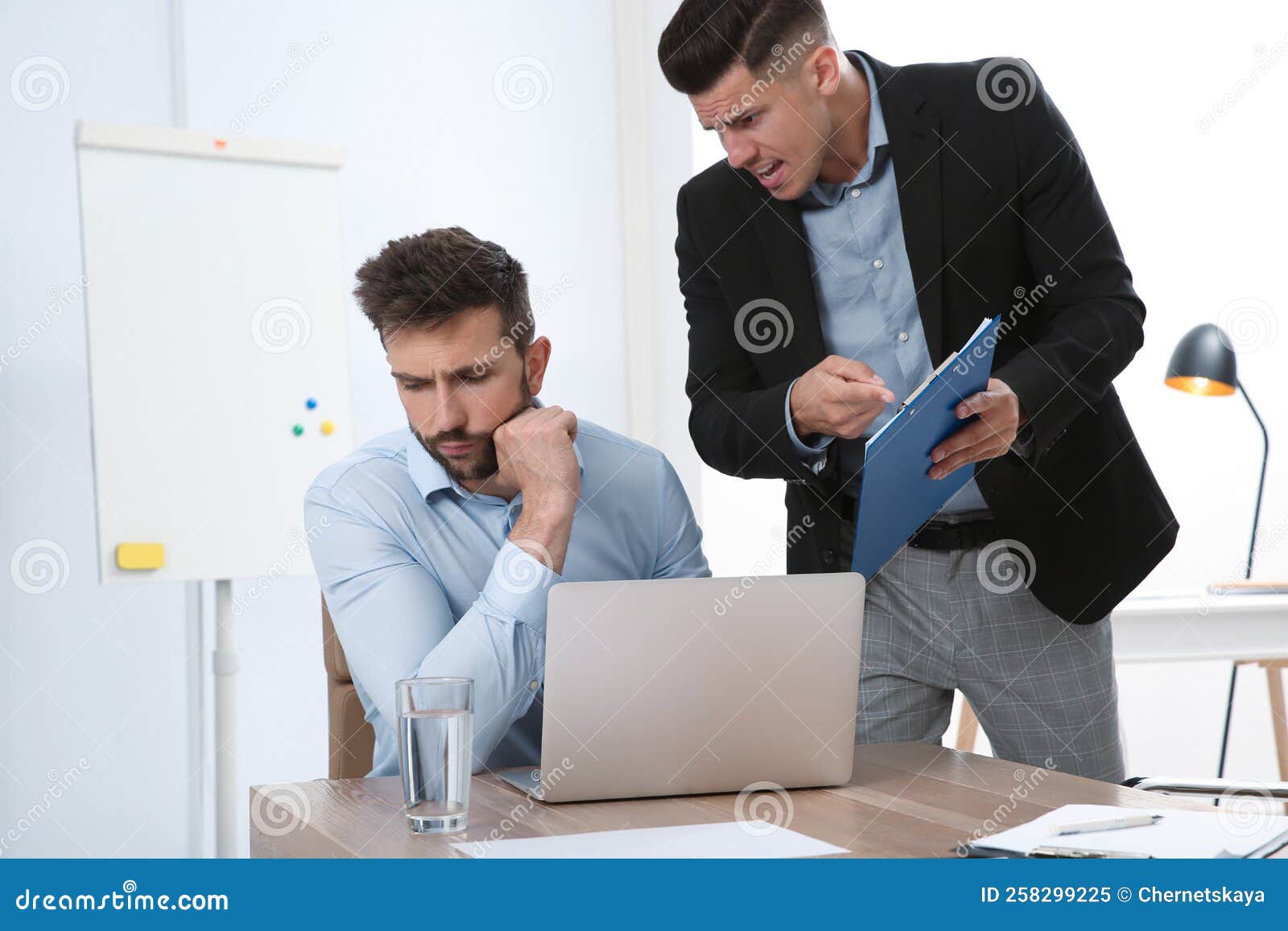 Boss Screaming at Employee in Office. Toxic Work Environment Stock ...