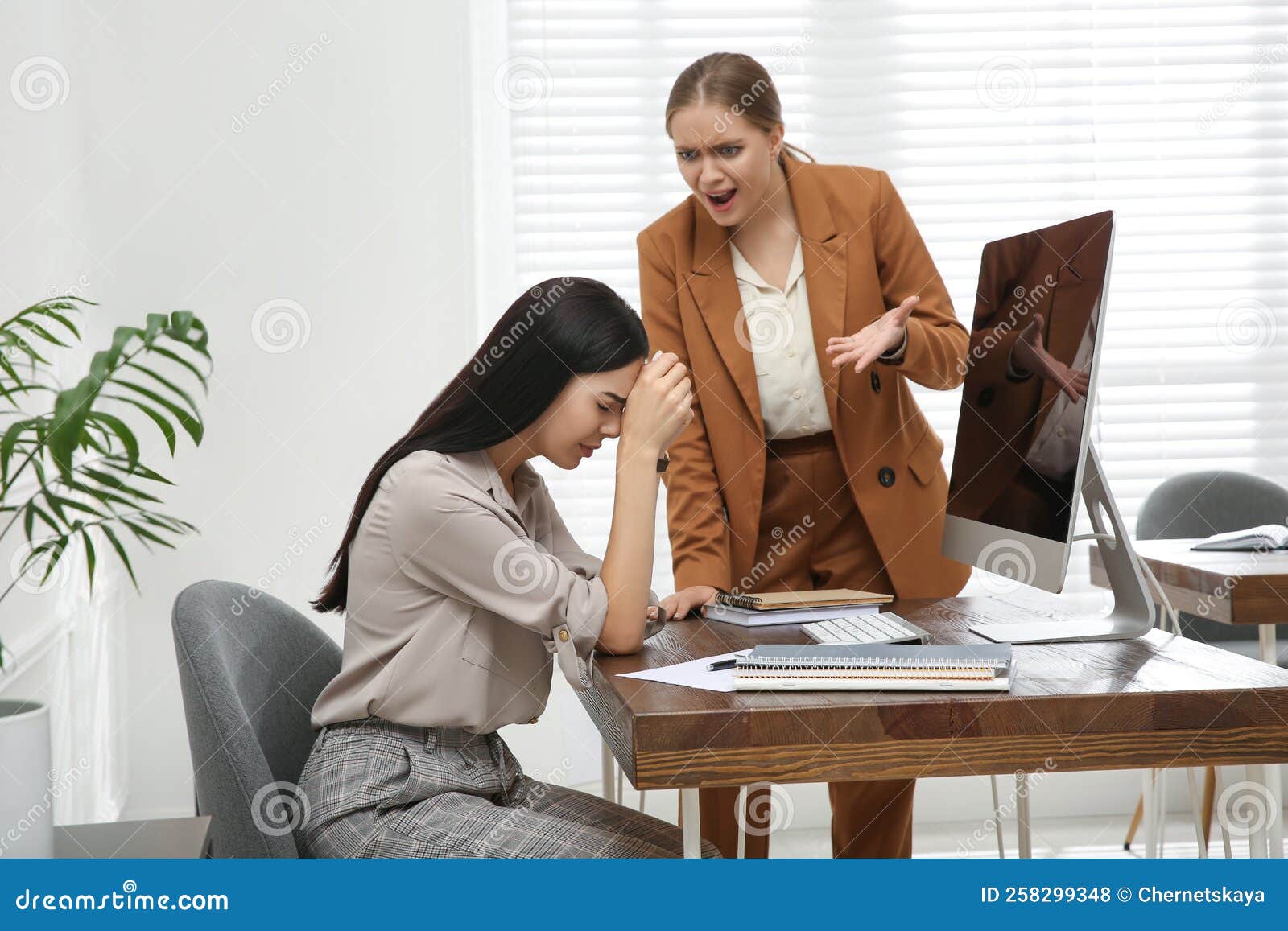 Boss Screaming at Employee in Office. Toxic Work Environment Stock ...