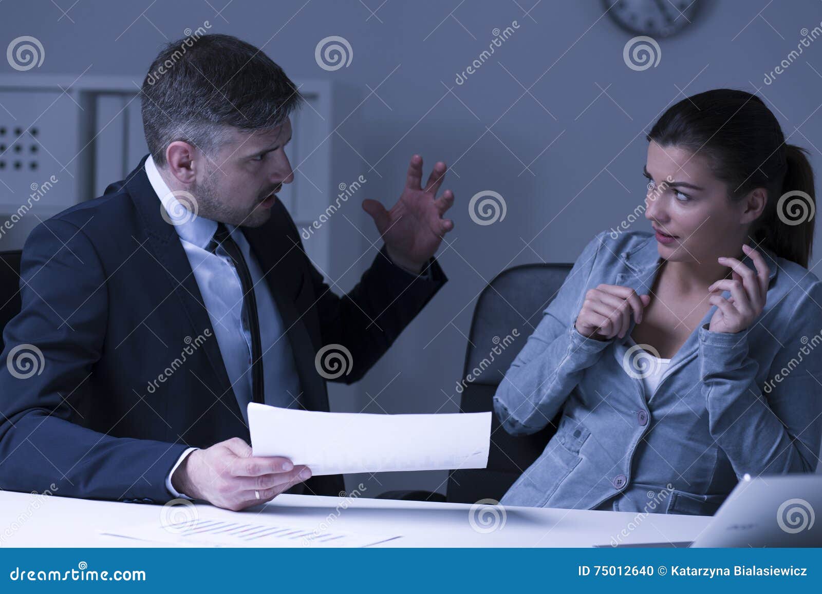 Boss screaming at employee stock photo. Image of bossy - 75012640