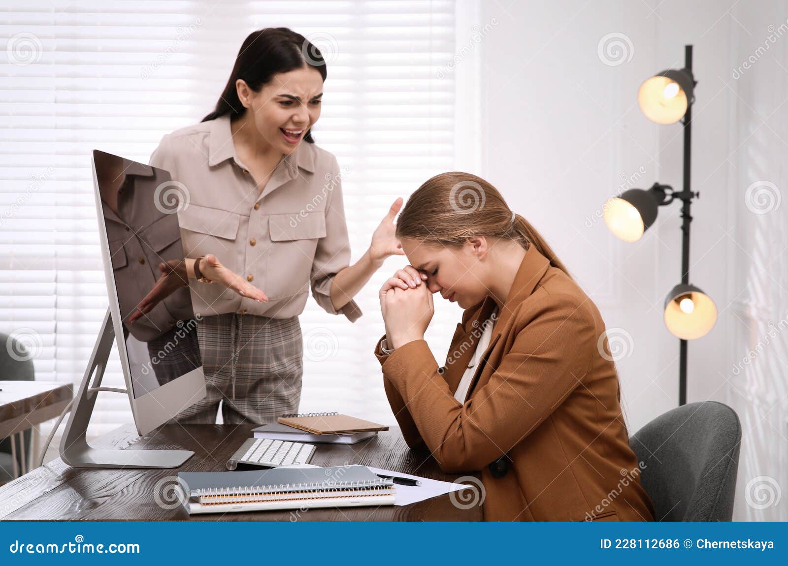 Boss Screaming at Employee in Office. Toxic Work Environment Stock ...