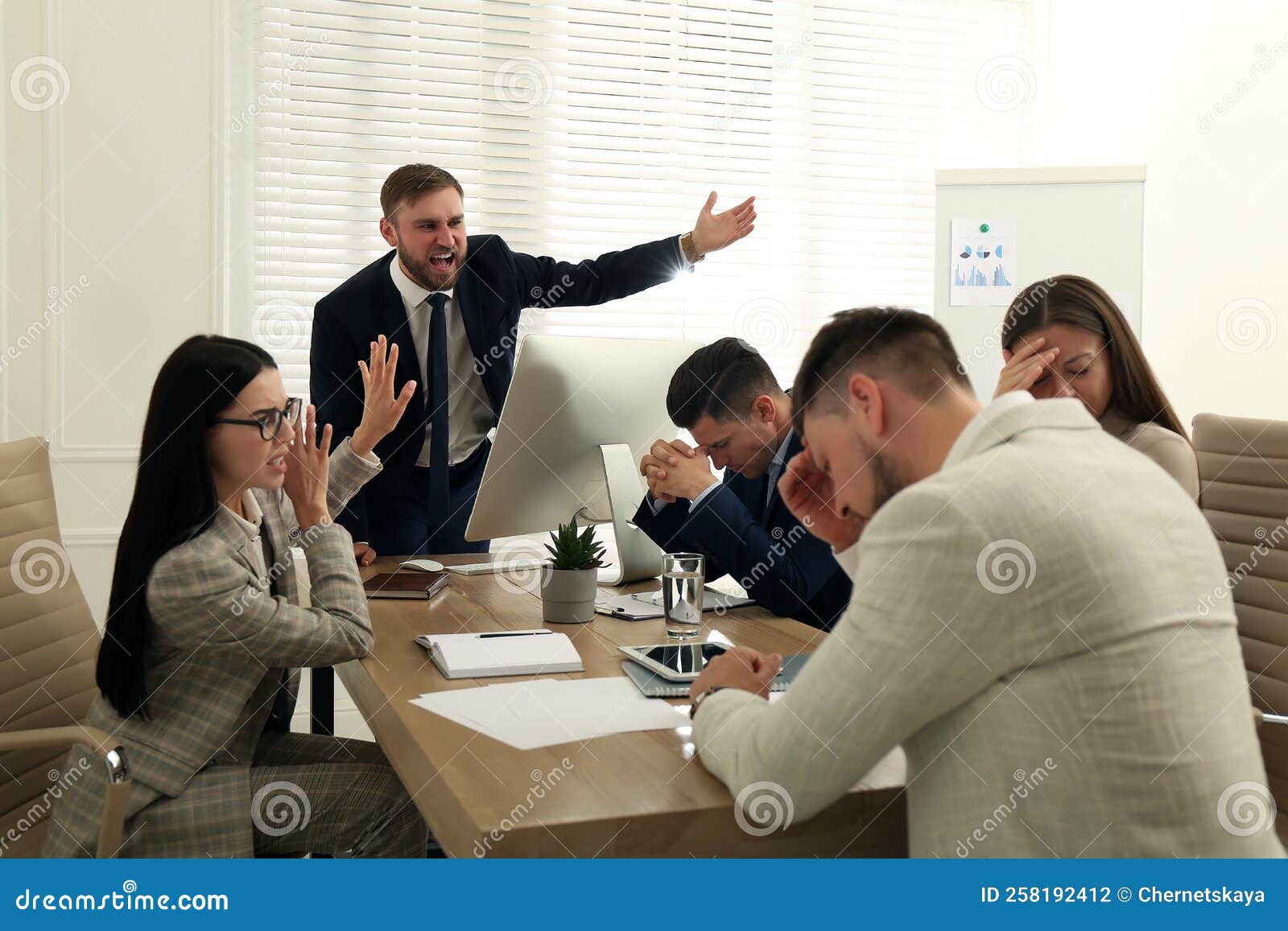 Boss Screaming at Employees on Meeting in Office. Toxic Work ...