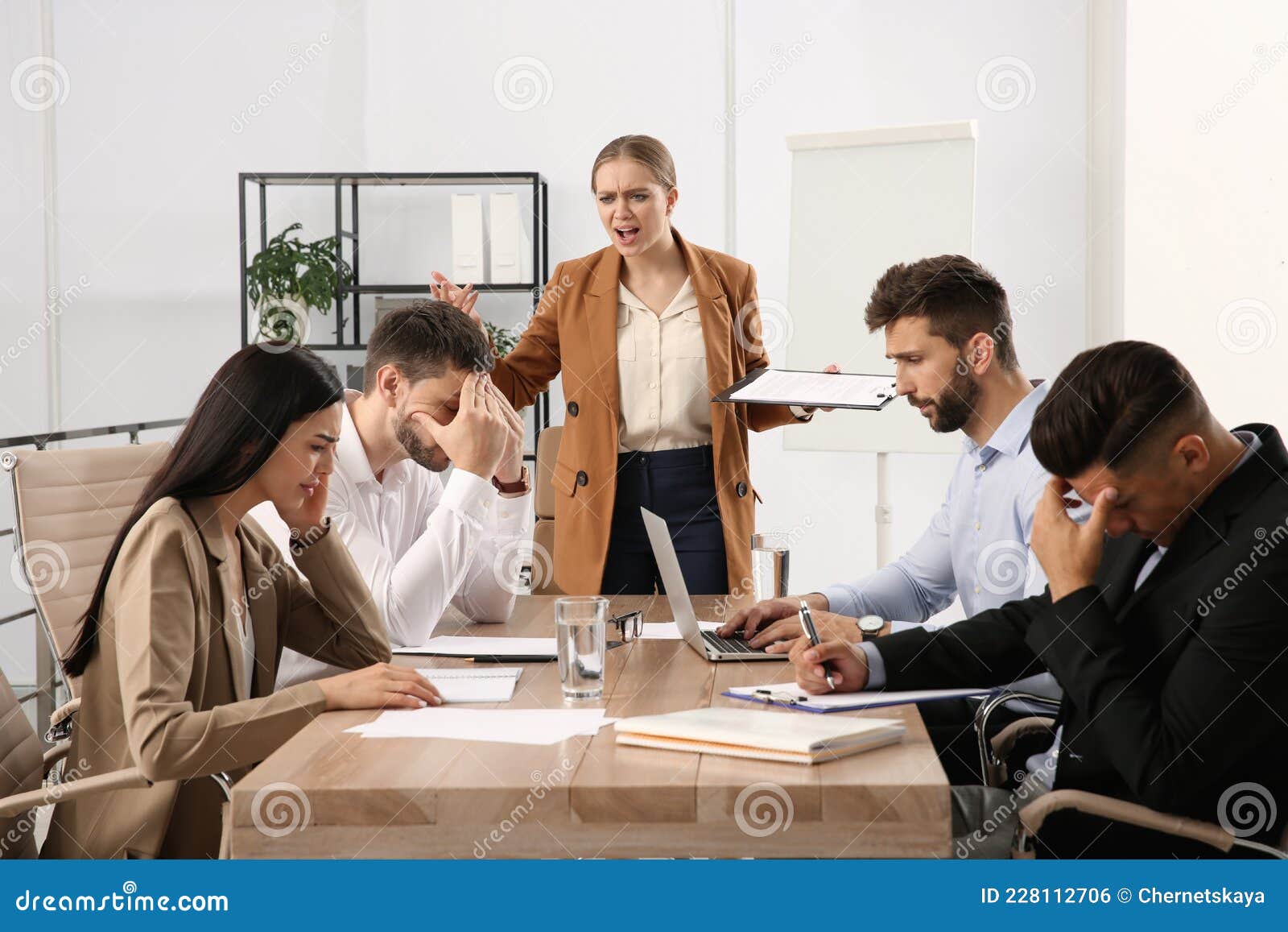 Boss Screaming At Employees In Office. Toxic Work Environment Stock ...