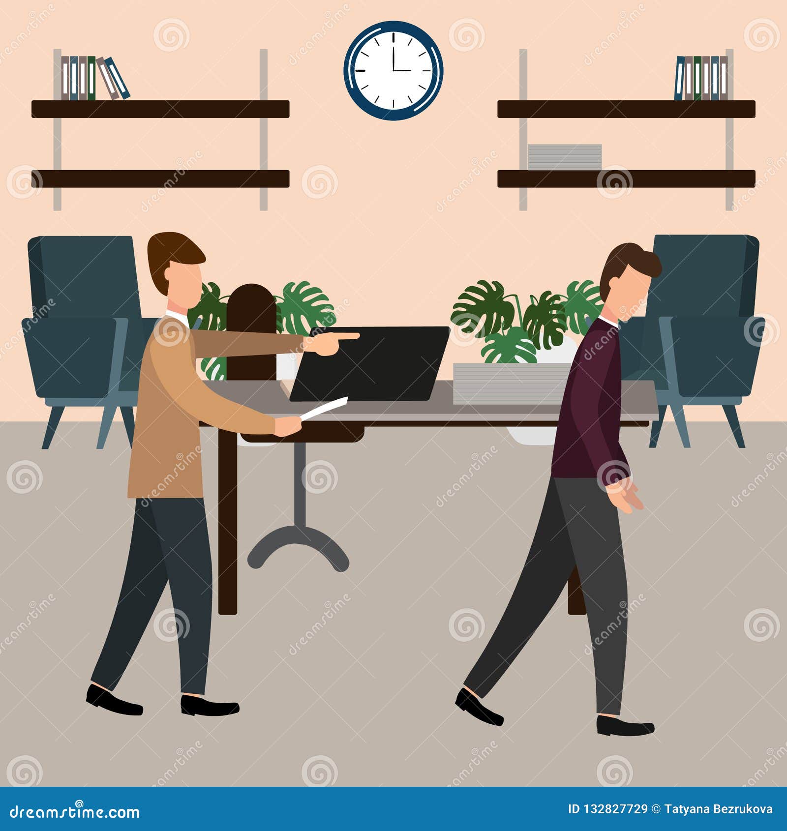 The Boss Screams at the Subordinate in the Office. Vector Illustration ...
