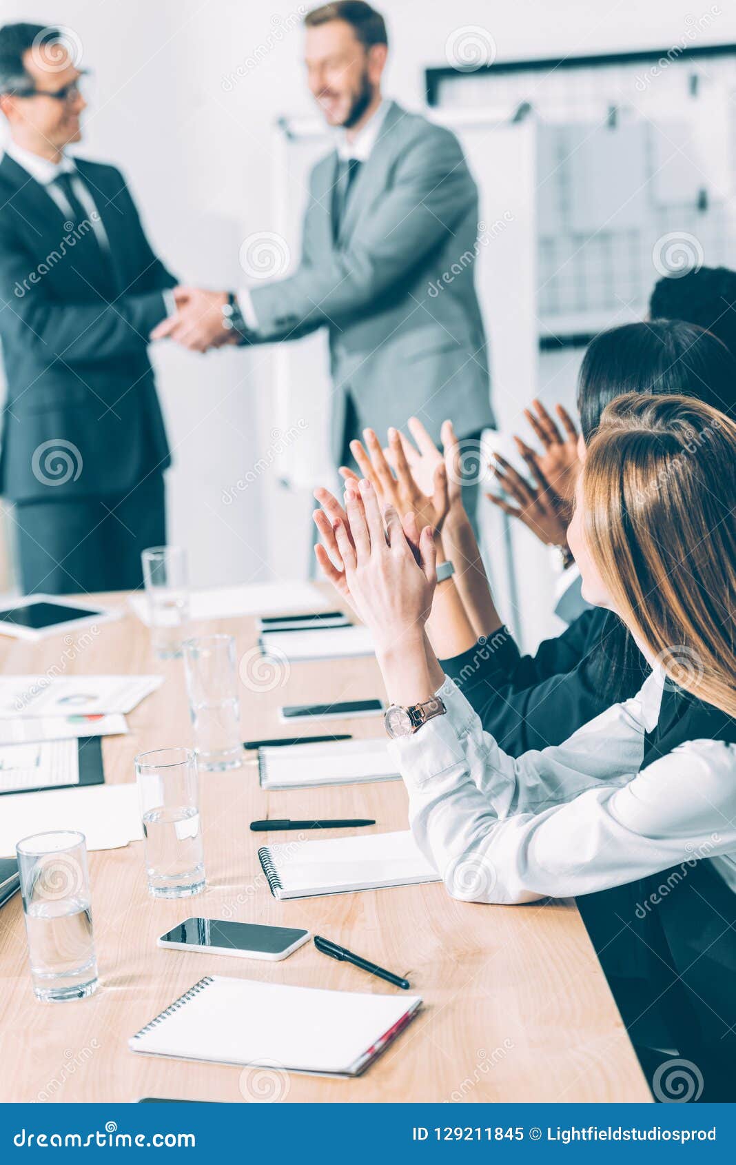 Boss Shaking Hand of Manager while Colleagues Clapping Stock Image ...