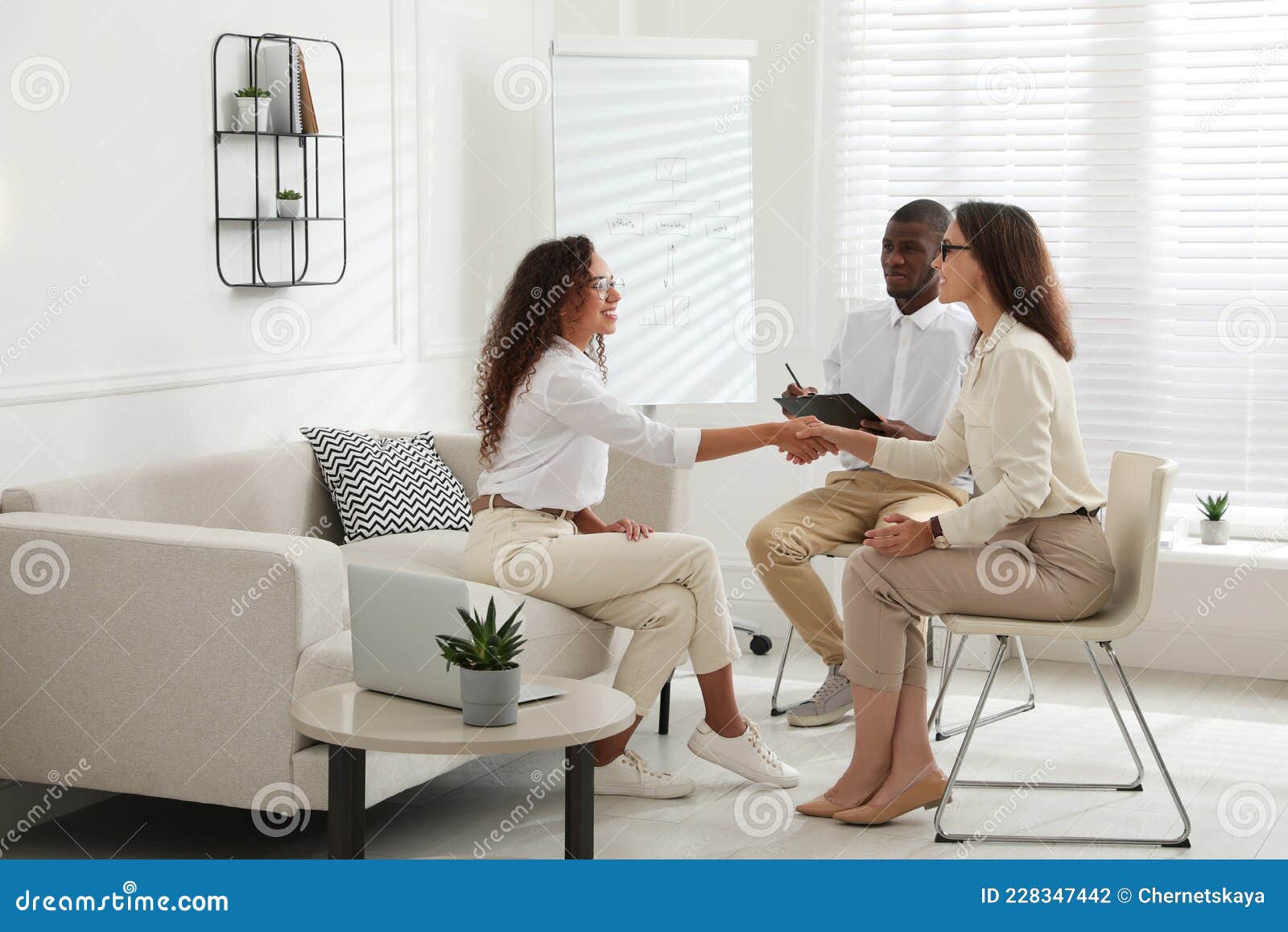 Boss Shaking Hands With New Coworker During Job Interview In Office ...