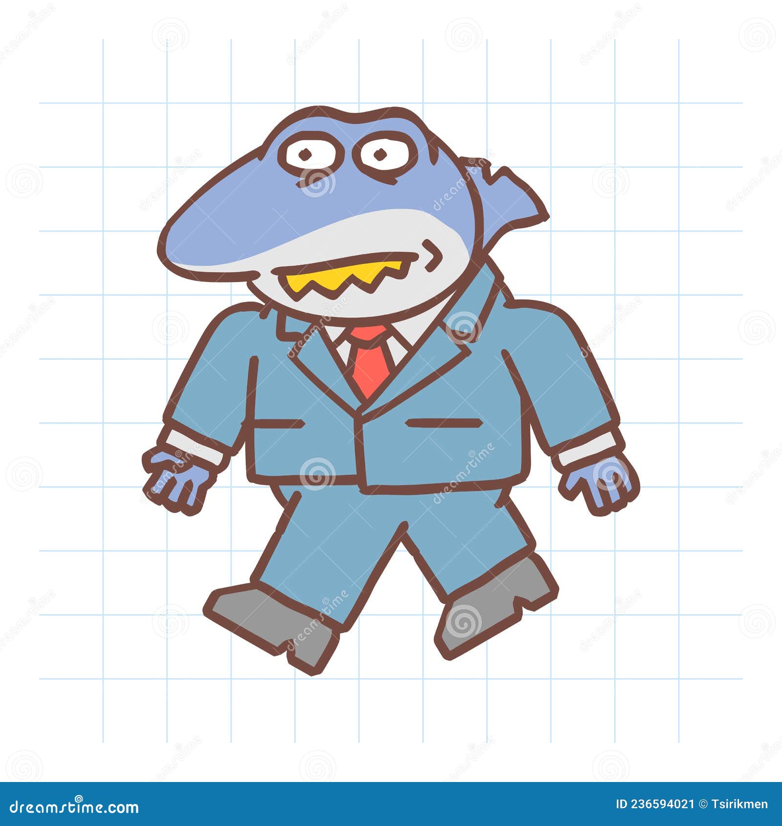 Boss Shark with Serious Face in Suit Walks. Hand Drawn Character Stock ...