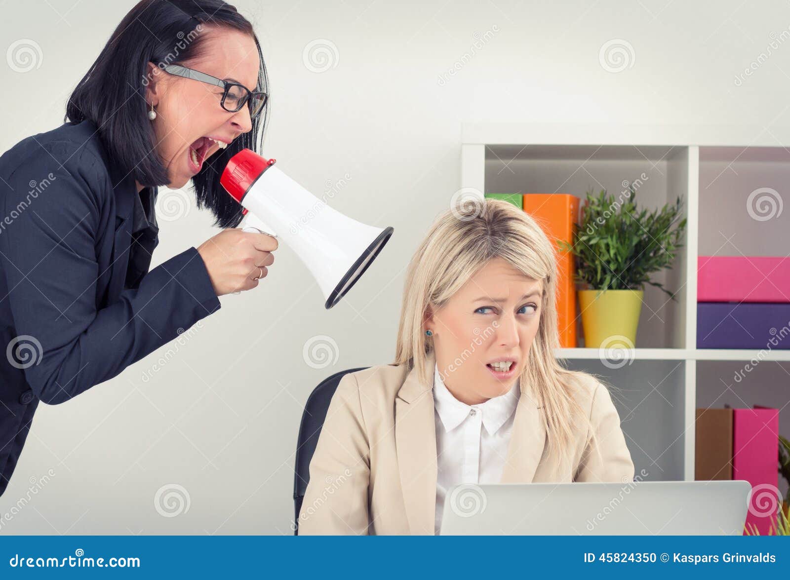 Boss Shouting at Employee on Megaphone Stock Photo - Image of emotion ...