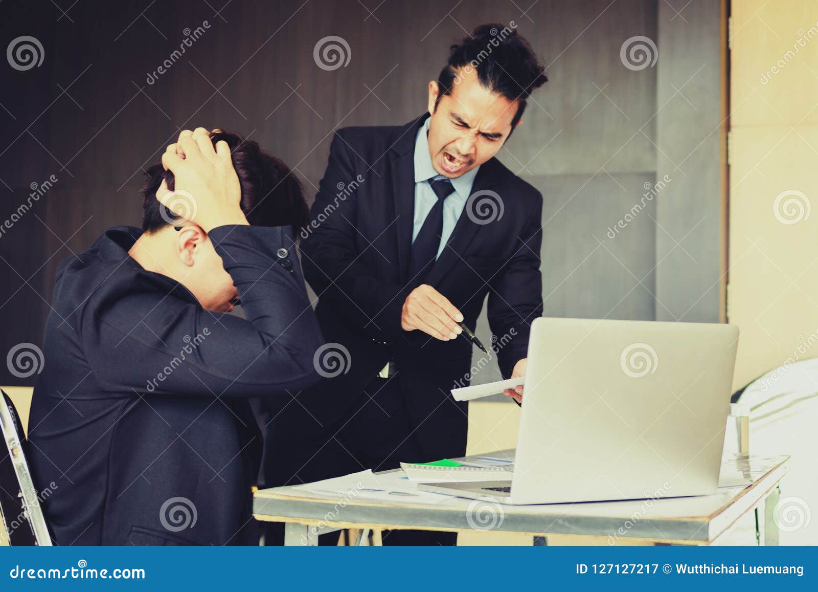 Boss Shouting To Employee while Mistake Working. Stock Image - Image of ...