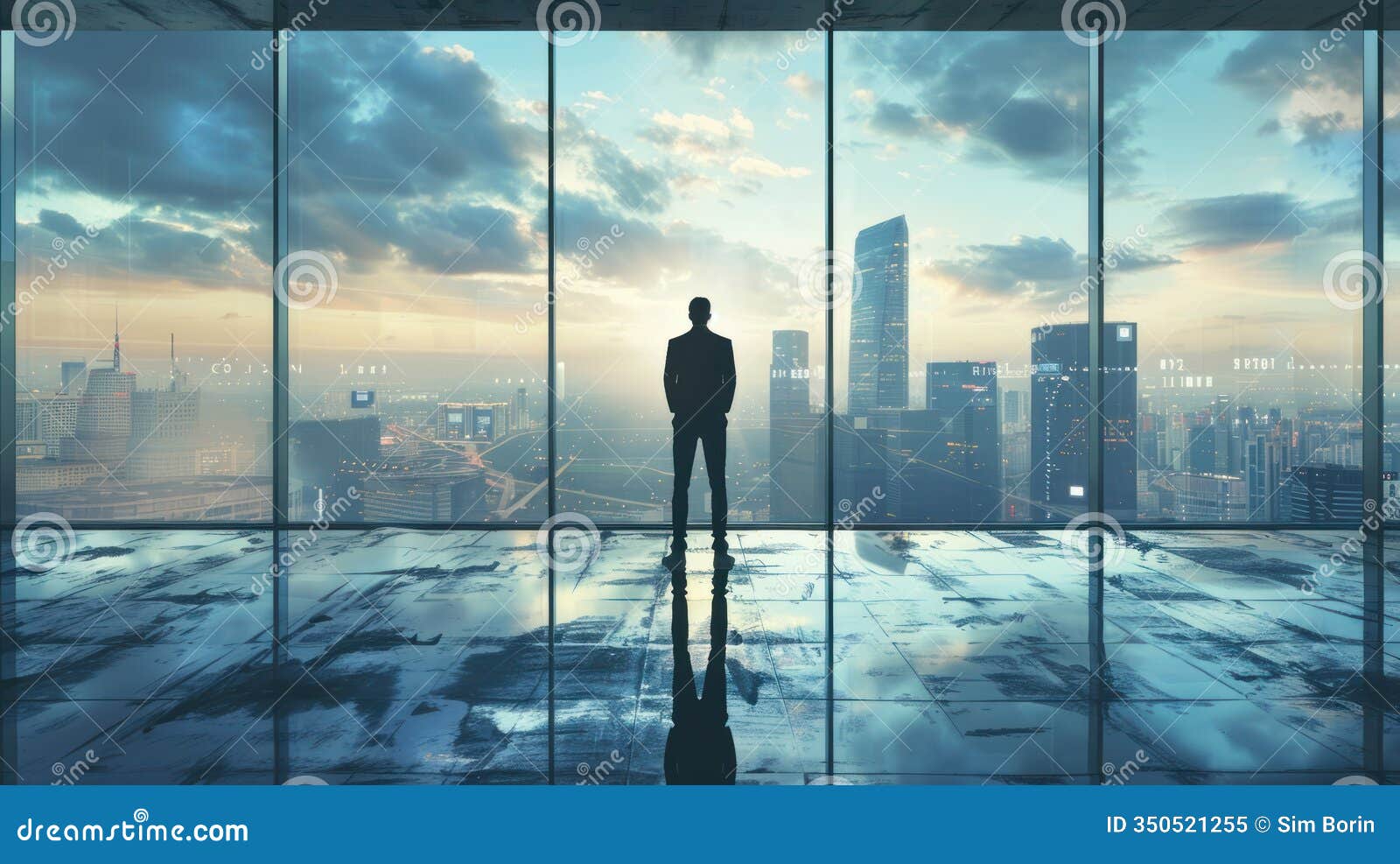 A Boss Standing in Front of a Large Window with a City Skyline in the ...