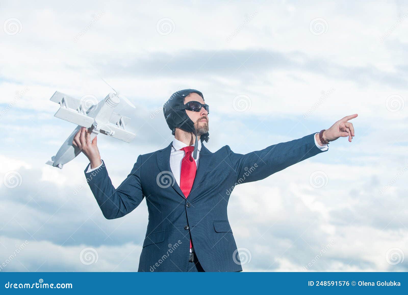 Boss in Suit and Pilot Hat Launch Plane Toy Stock Photo - Image of boss ...