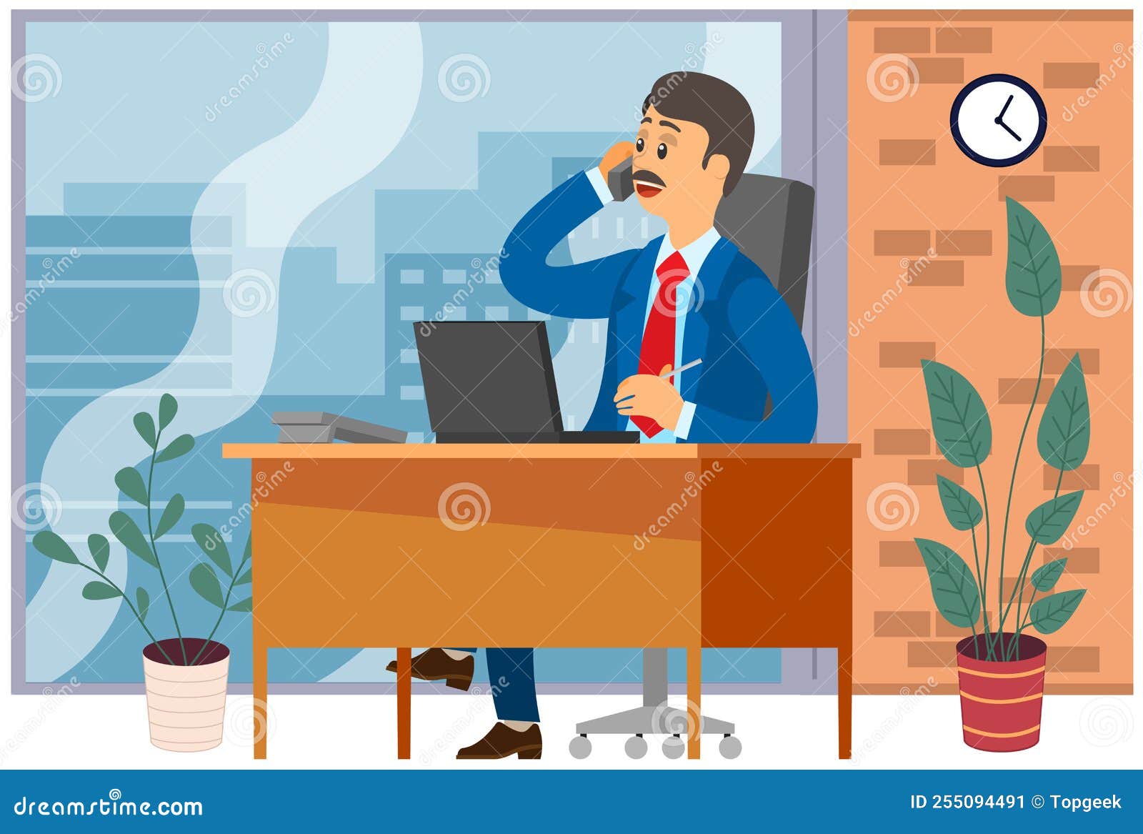 Boss Talking, Solving Problem Using Phone. Businessman Chief Wearing ...