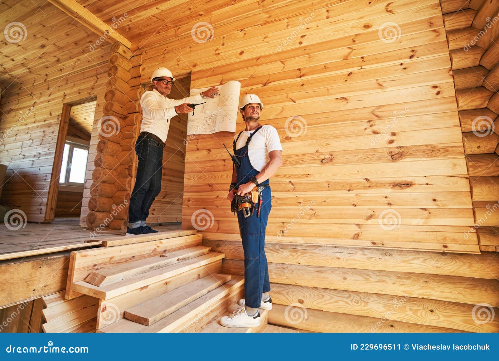 Boss Telling Builder What To Do with Help of Blueprint Stock Image ...