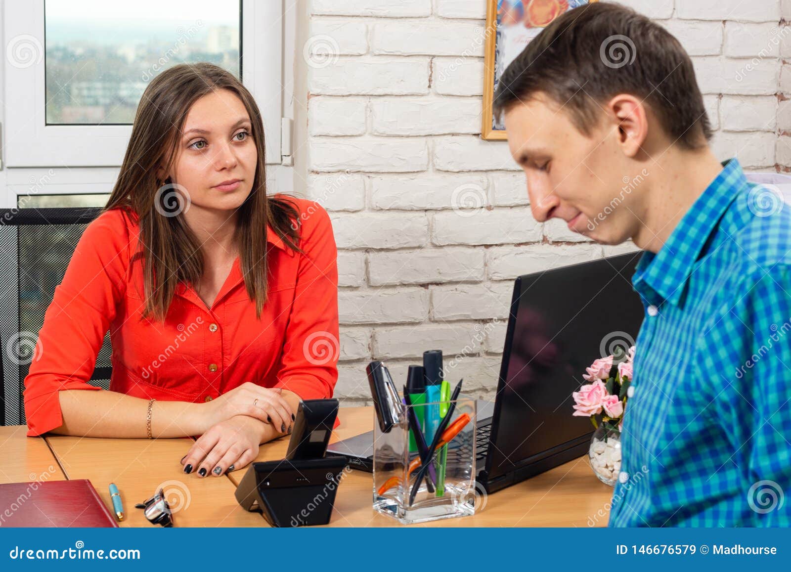 The Boss Tells Off the Guilty Subordinate Stock Image - Image of ...