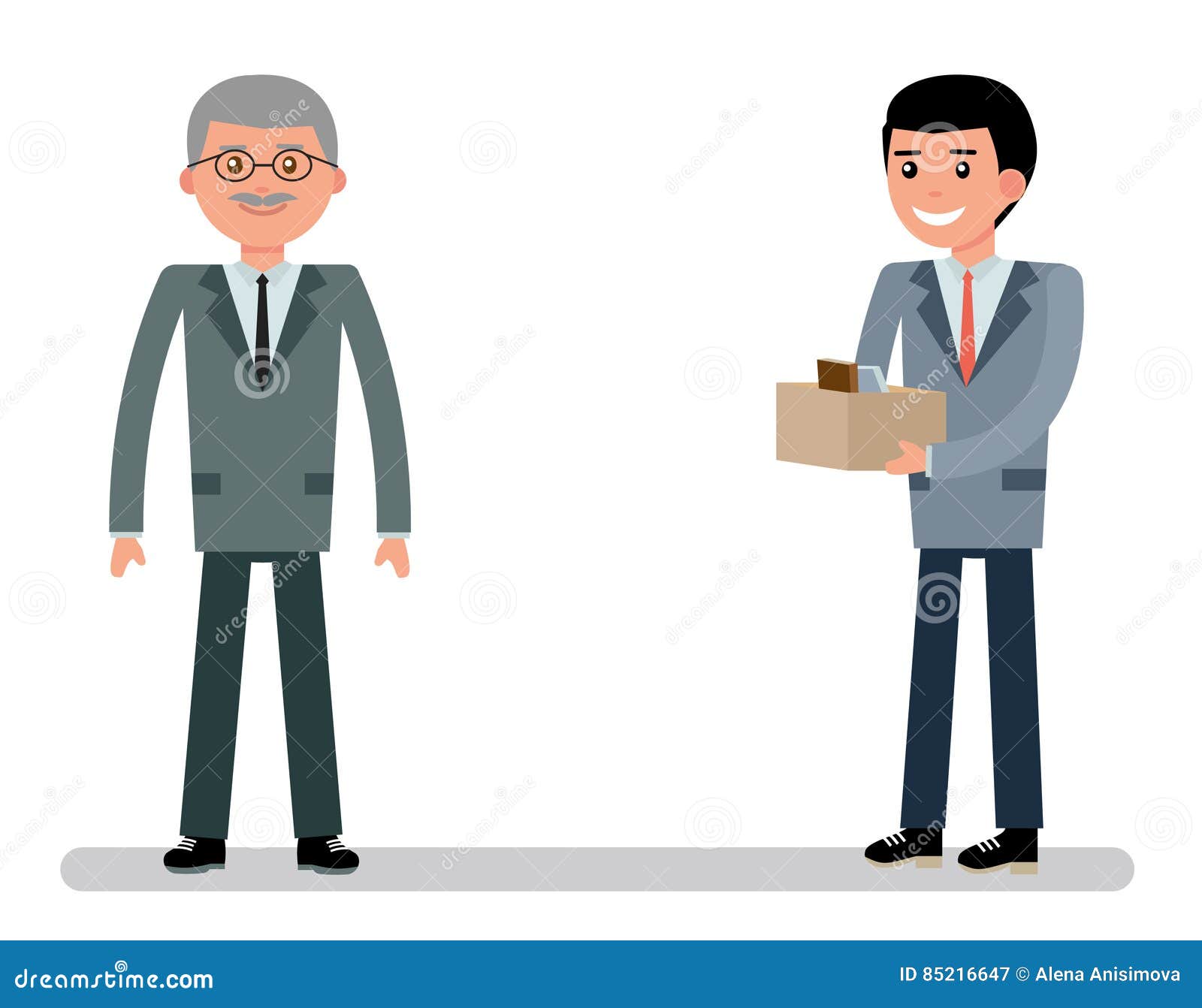 Boss Welcoming New Job Vacancy Employee With Stuff Cardboard Box ...