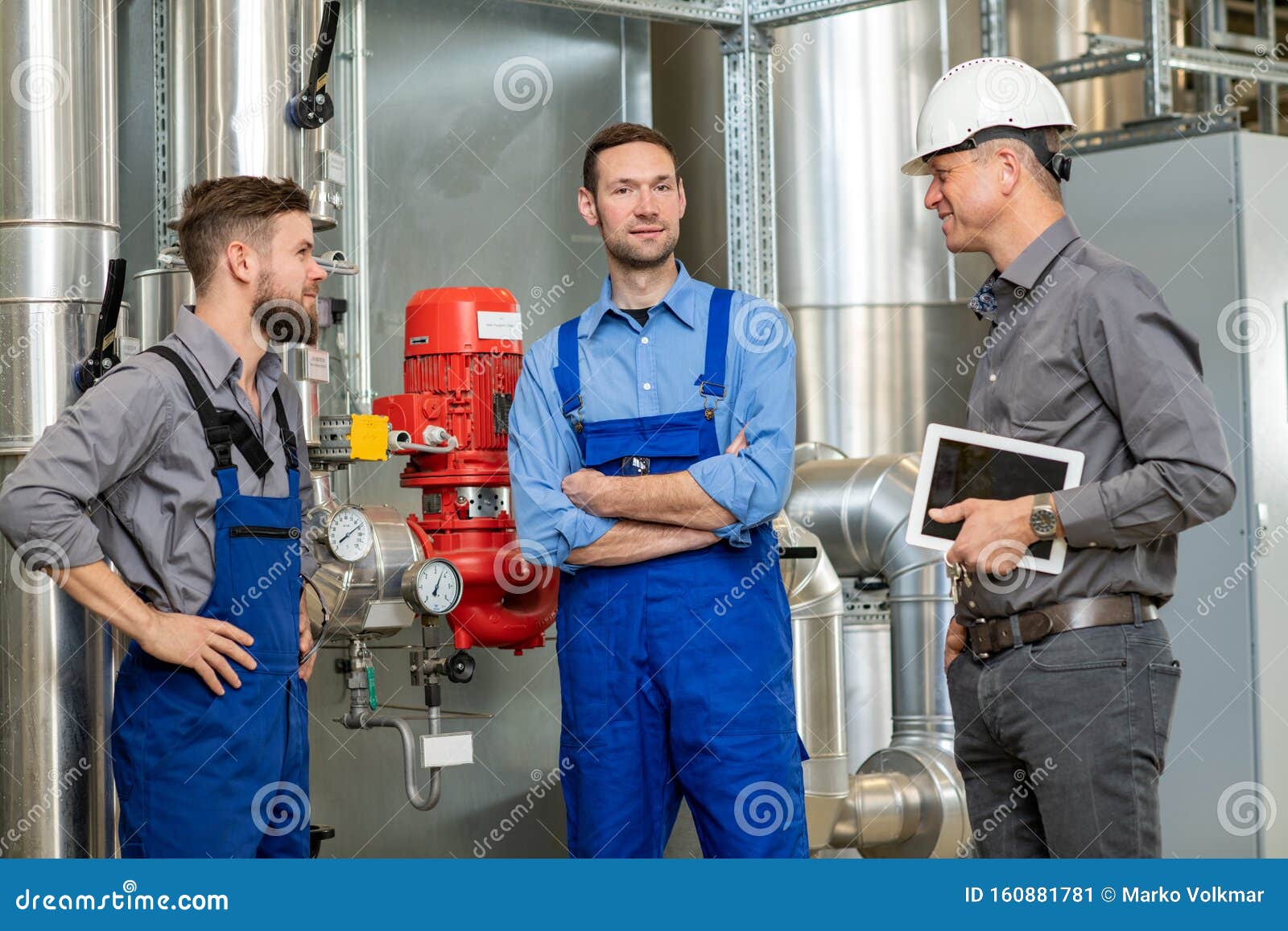 Boss with Two Worker in Factory Stock Image - Image of maintenance ...
