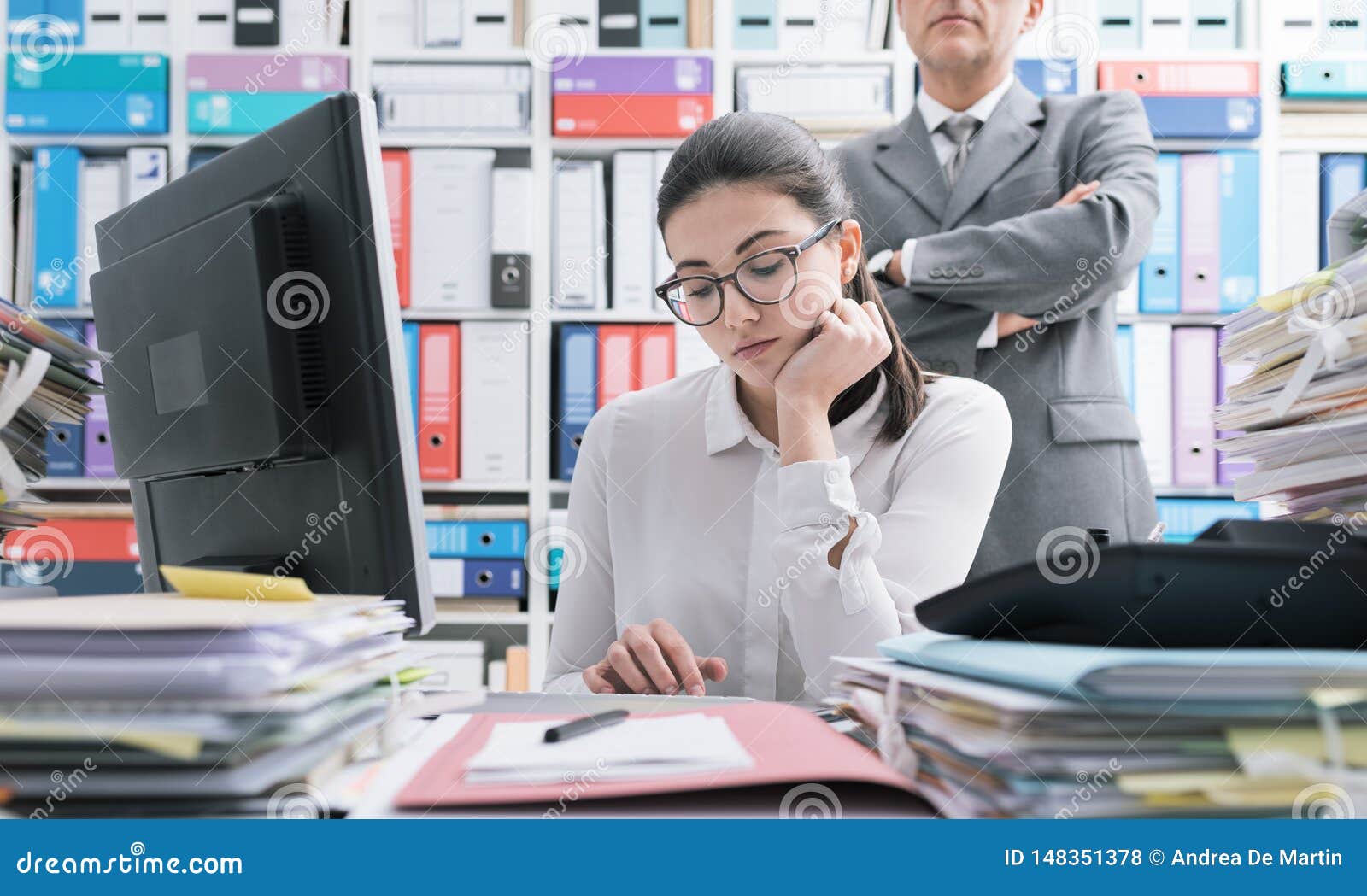 Boss Watching Over His Employee Stock Photo - Image of overworked ...